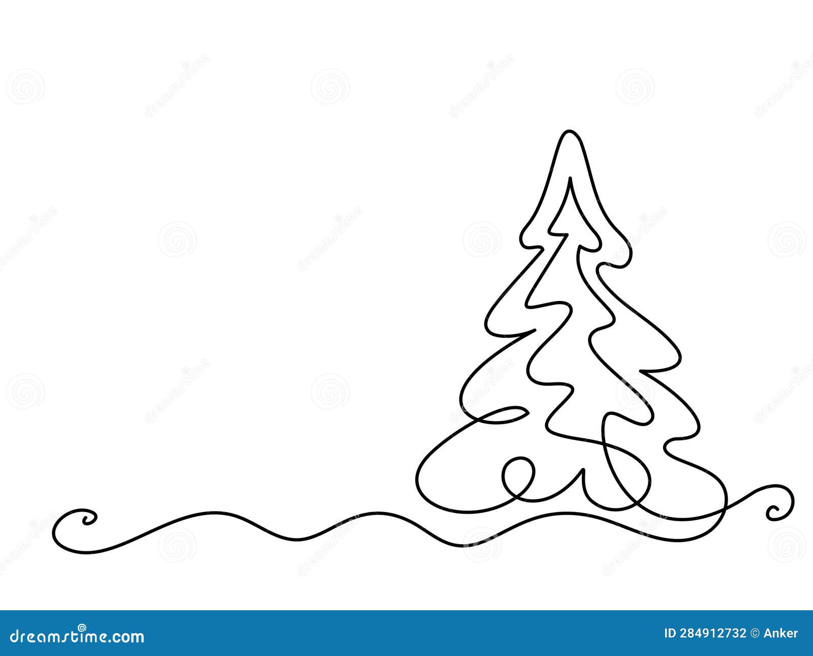 Christmas Pine Fir Tree. Continuous One Line Drawing Stock Vector ...