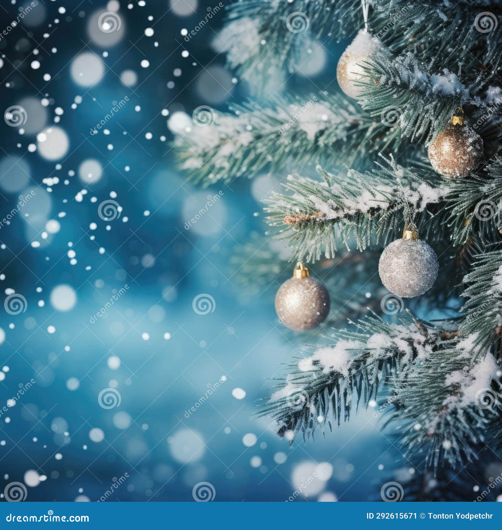 Christmas Pine Tree Christmas Balls with Bokeh Background, Stock ...