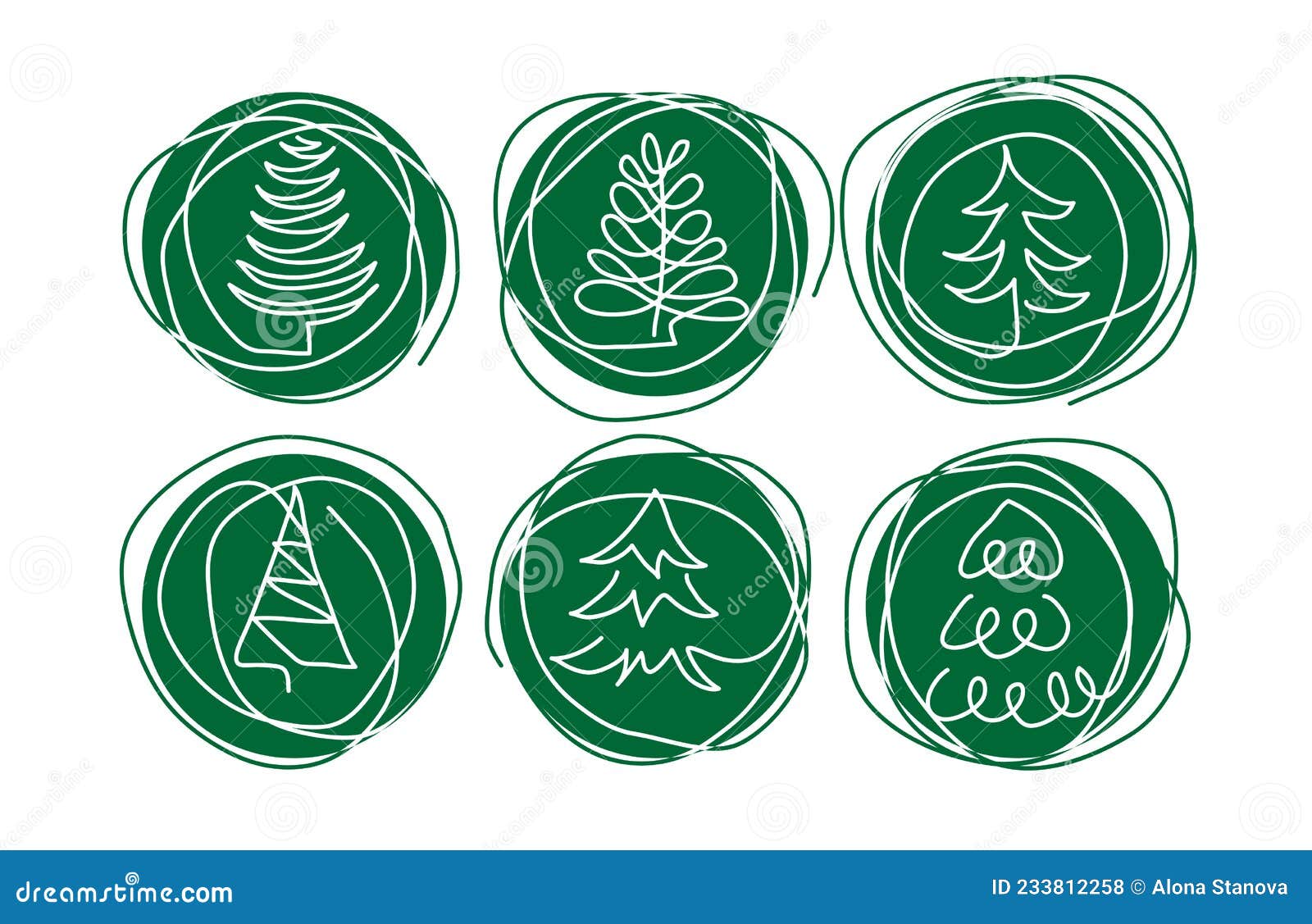 Christmas Pine Trees Doodle Border. One Continuous Line Drawing Stock ...