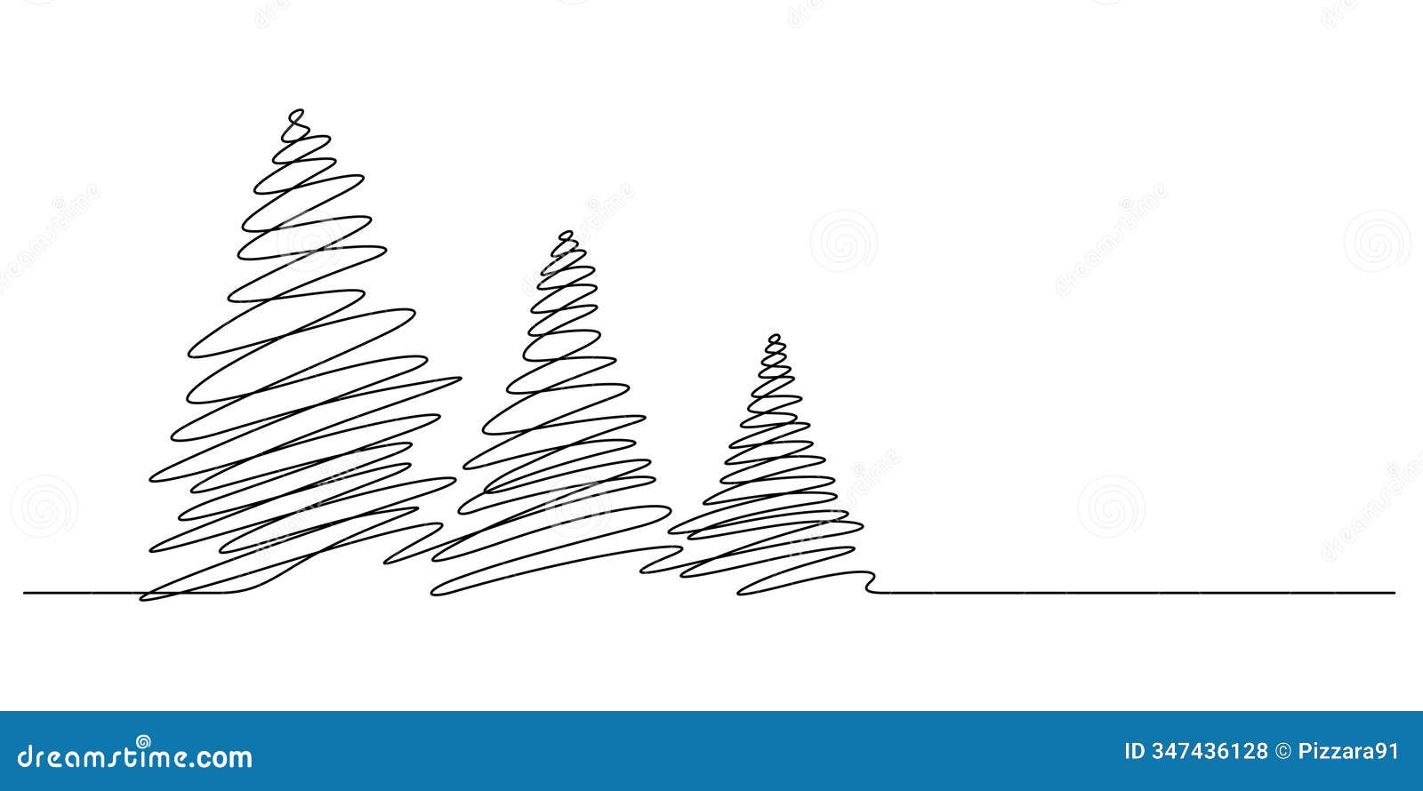 Christmas Pine Trees One Line Drawing Continuous Stock Illustration ...