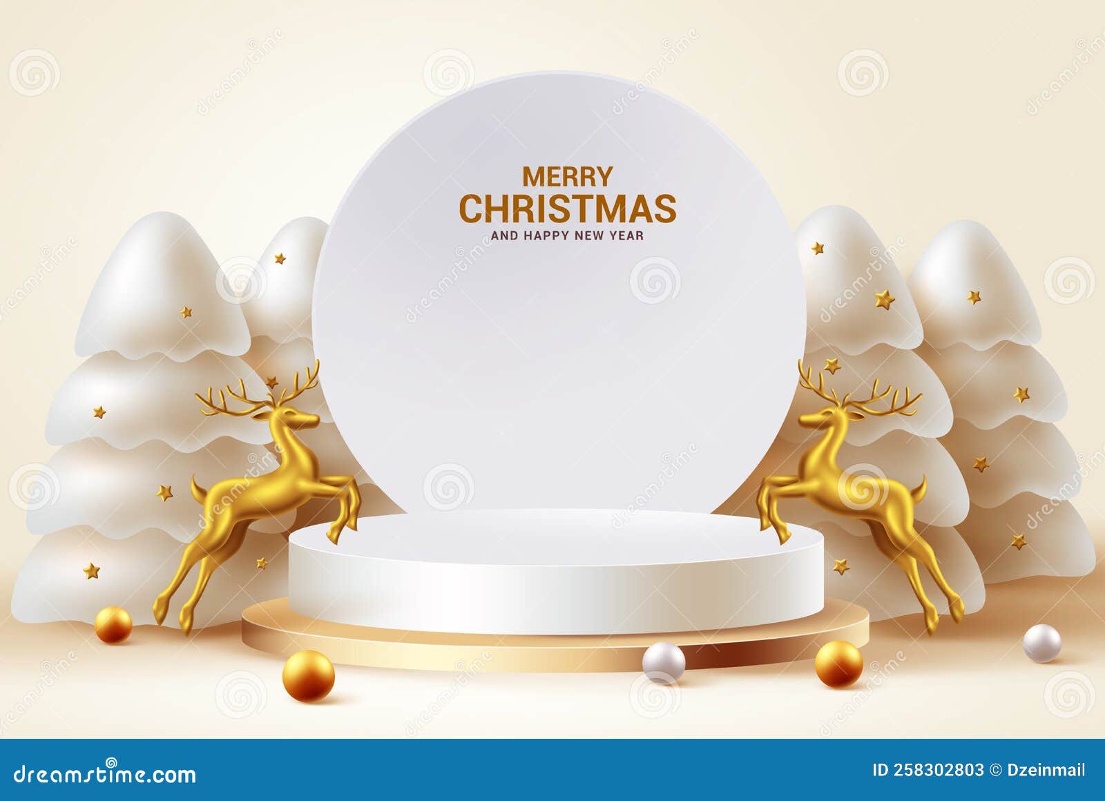 Christmas Podium Vector Template Design. Merry Christmas Text with Gold ...