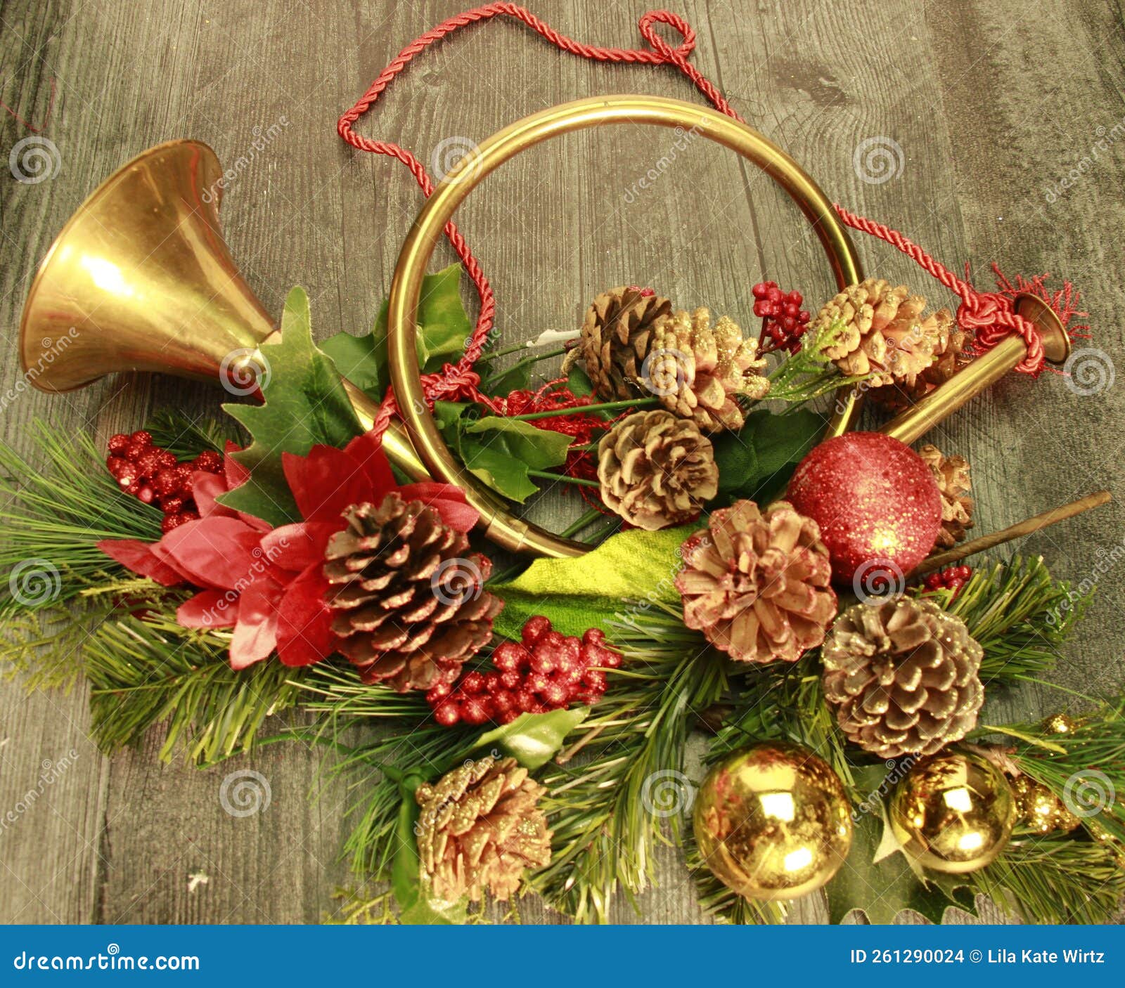 Christmas Poinsettias Pine Cones Evergreen Vases Horn Coroa Foto De