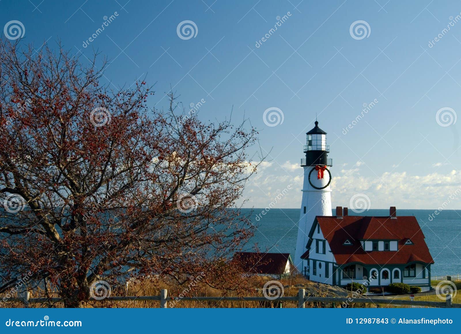 Christmas at Portland Head Lighthouse Stock Image - Image of calm ...
