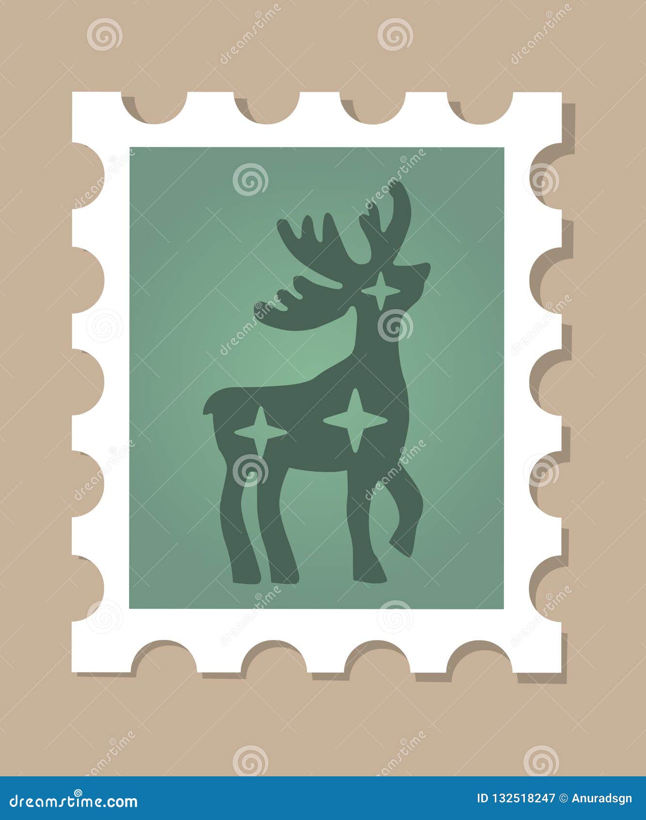 Christmas Postage Stamp with Reindeer - Cartoon Style Stock Vector ...