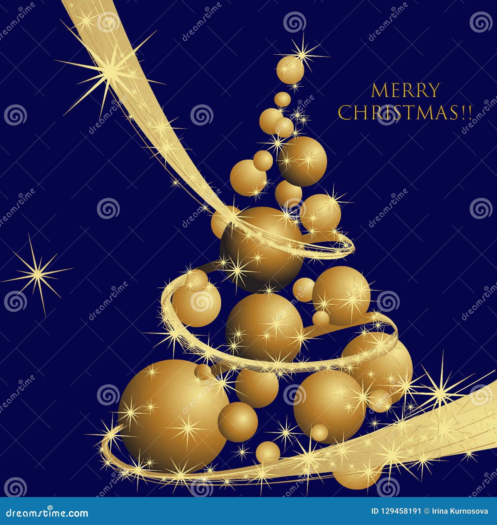 Christmas Postcard with Gold Tree Stock Image - Image of present ...