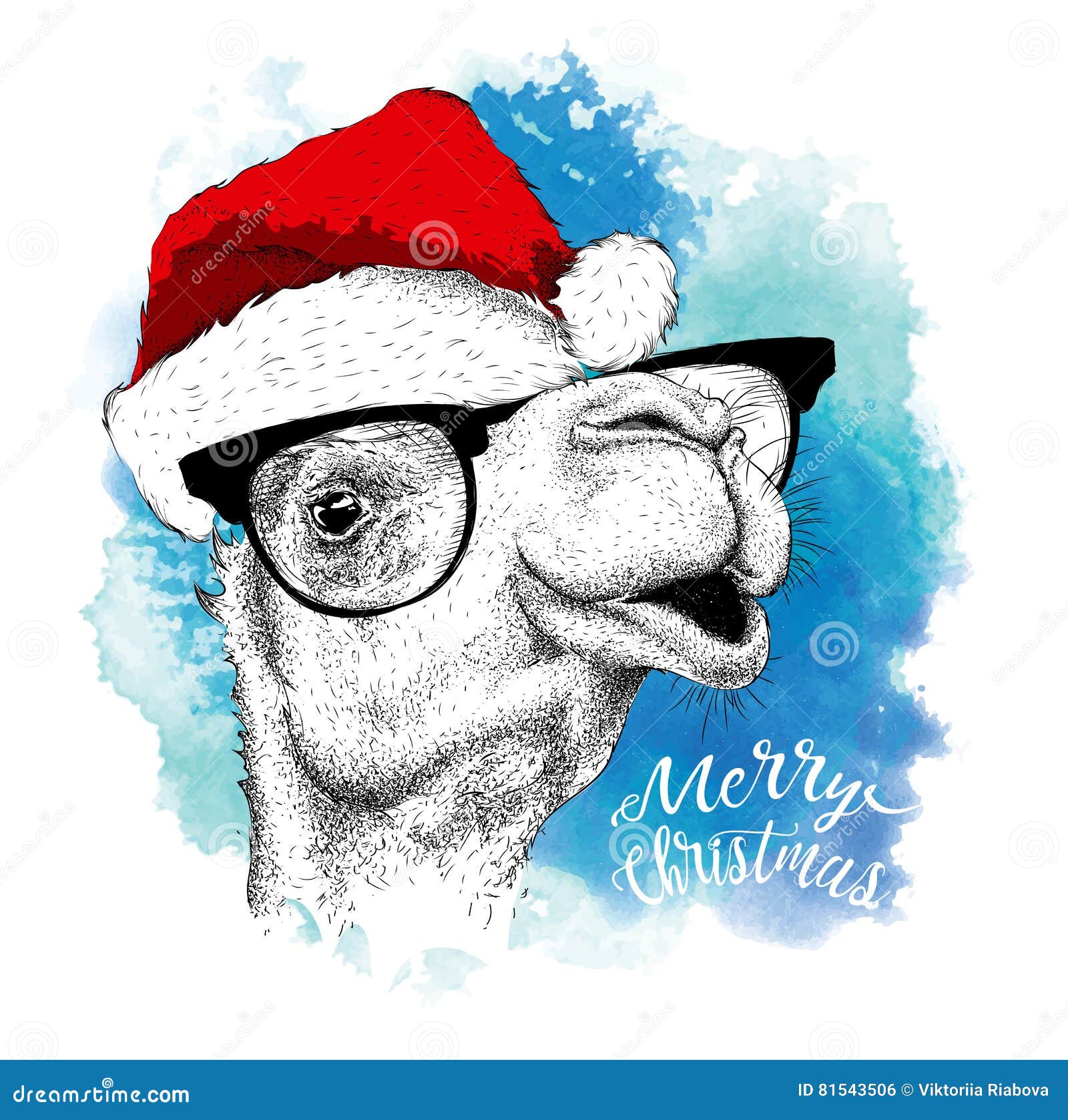 The Christmas Poster with the Image Camel Portrait in Santa`s Hat ...