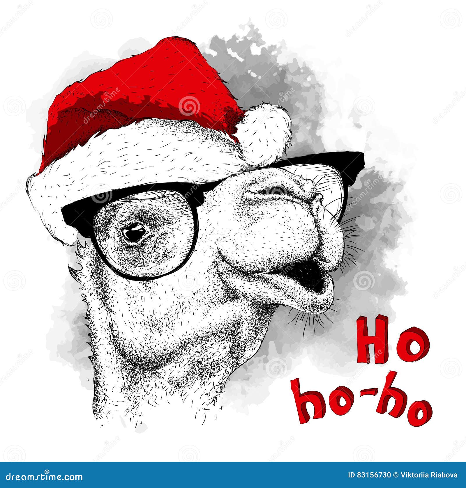 The Christmas Poster with the Image Camel Portrait in Santa`s Hat ...
