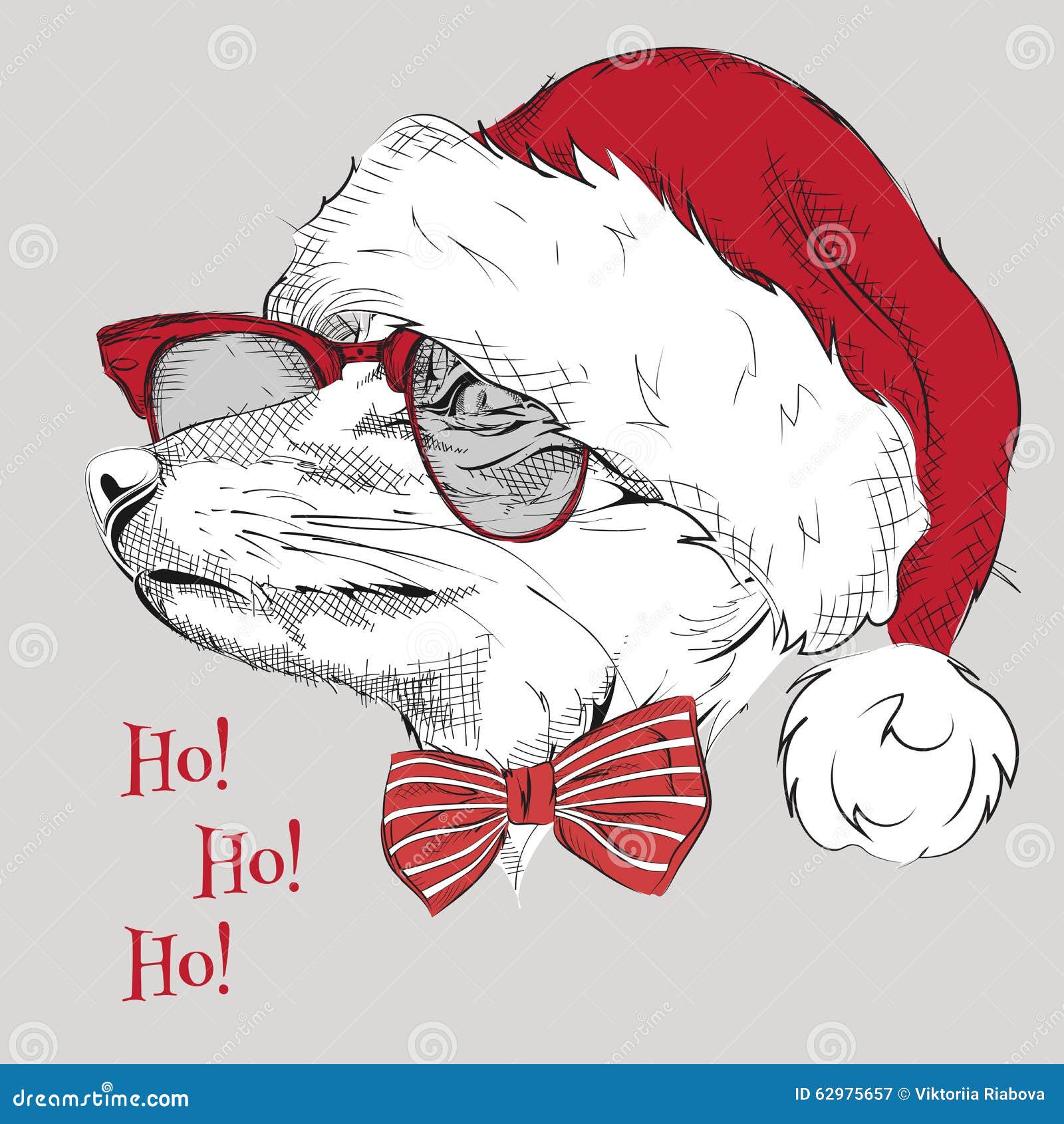The Christmas Poster with the Image Fox Portrait in Santa S Hat. Vector ...