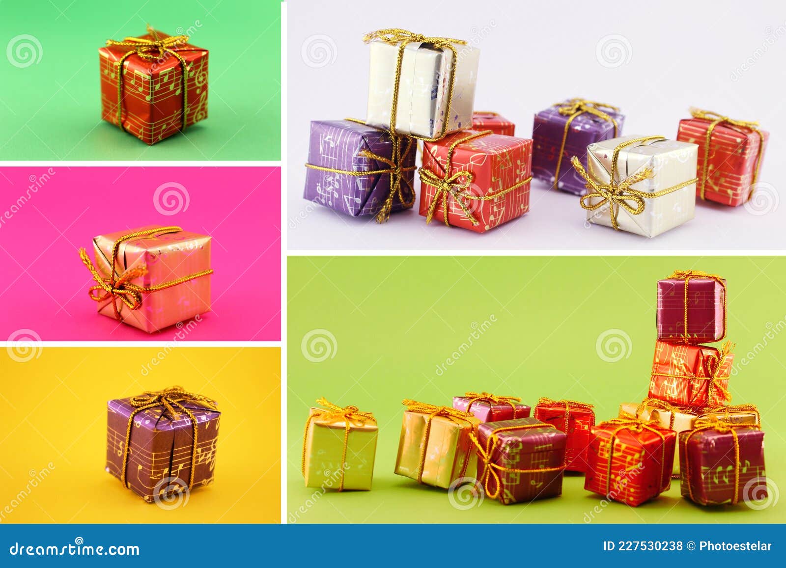 Christmas Poster with a Set of Gifts Stock Photo - Image of xmas, bows ...