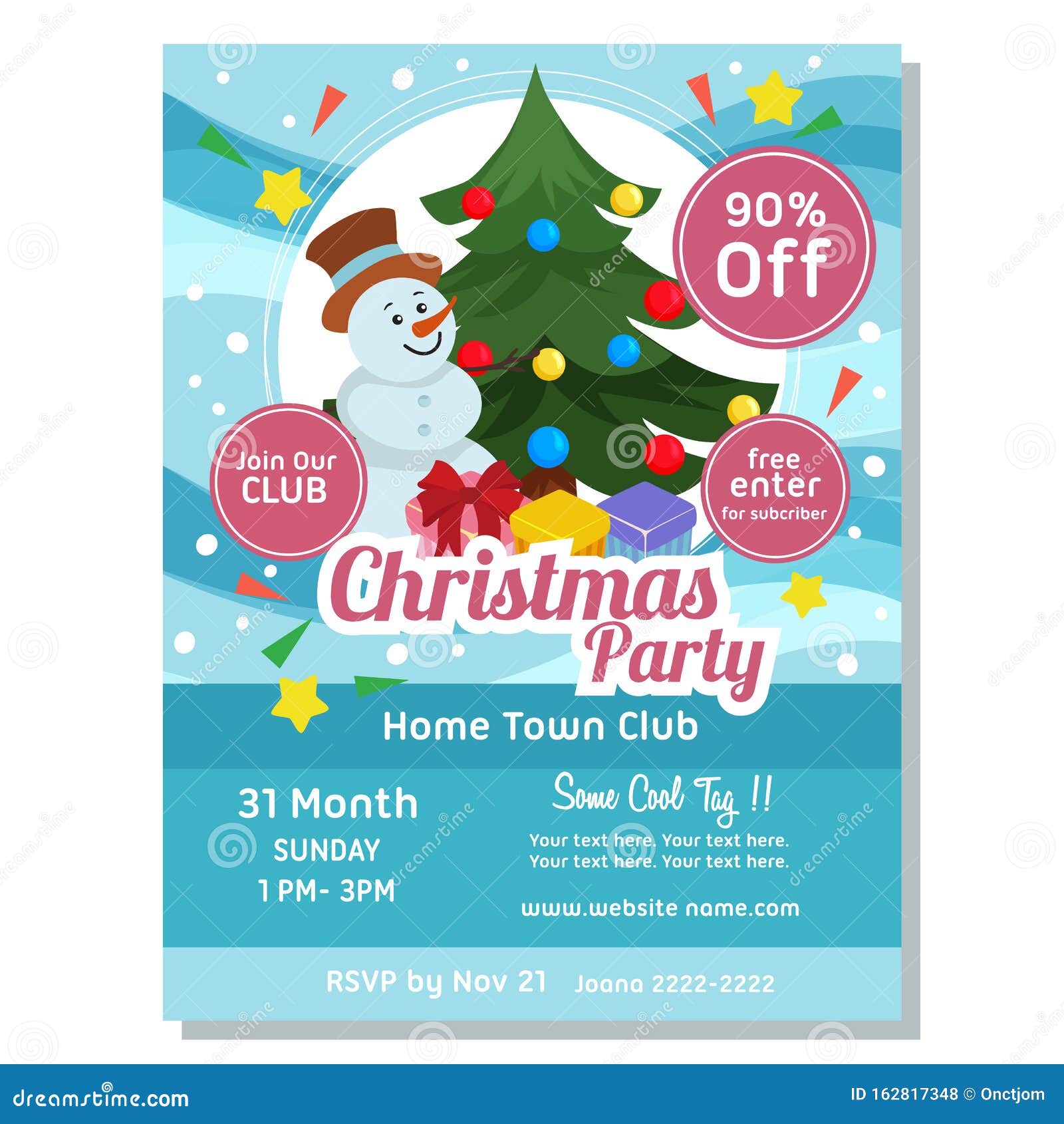 Christmas Poster Template Snowman and Tree Stock Vector - Illustration ...