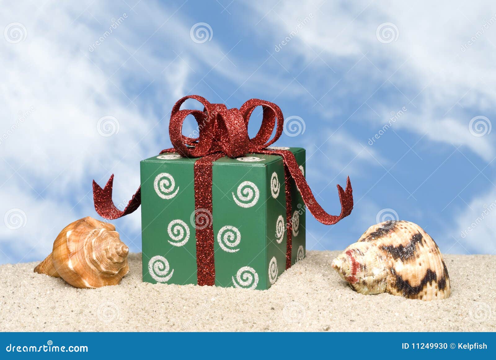 Christmas present on beach stock photo. Image of beach - 11249930