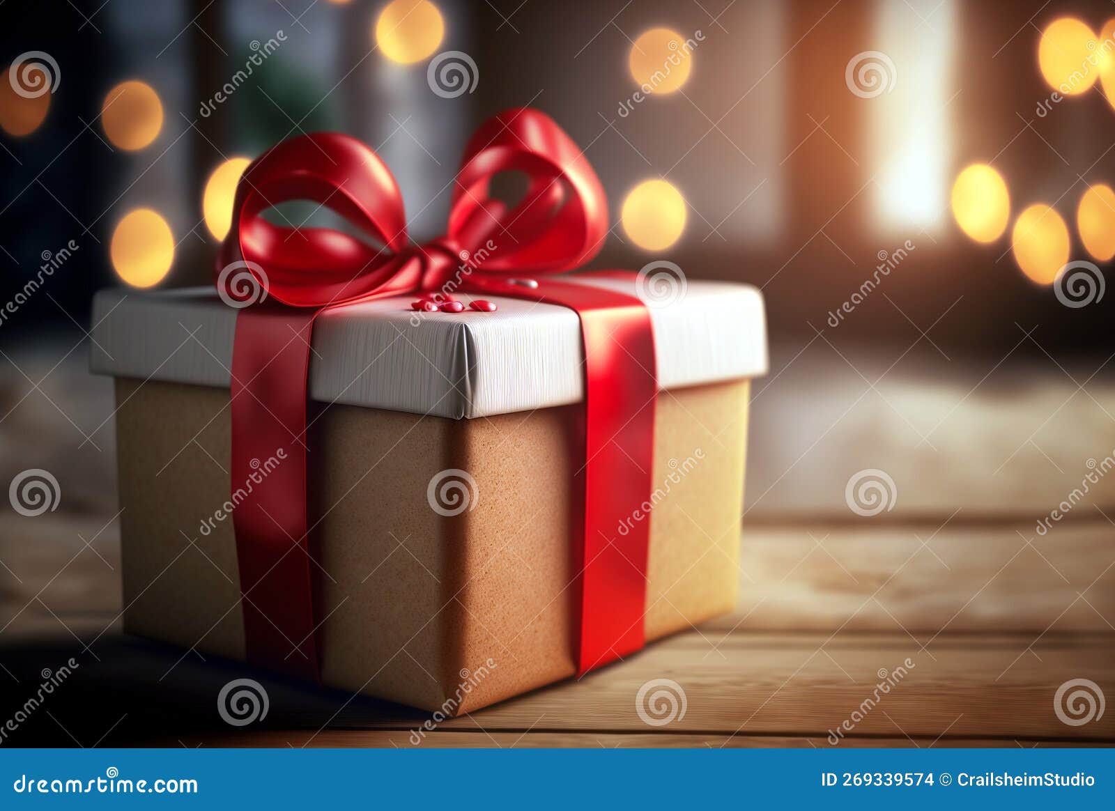 Christmas Present in Brown Paper Gift Wrapping and a Red Gift Bow ...