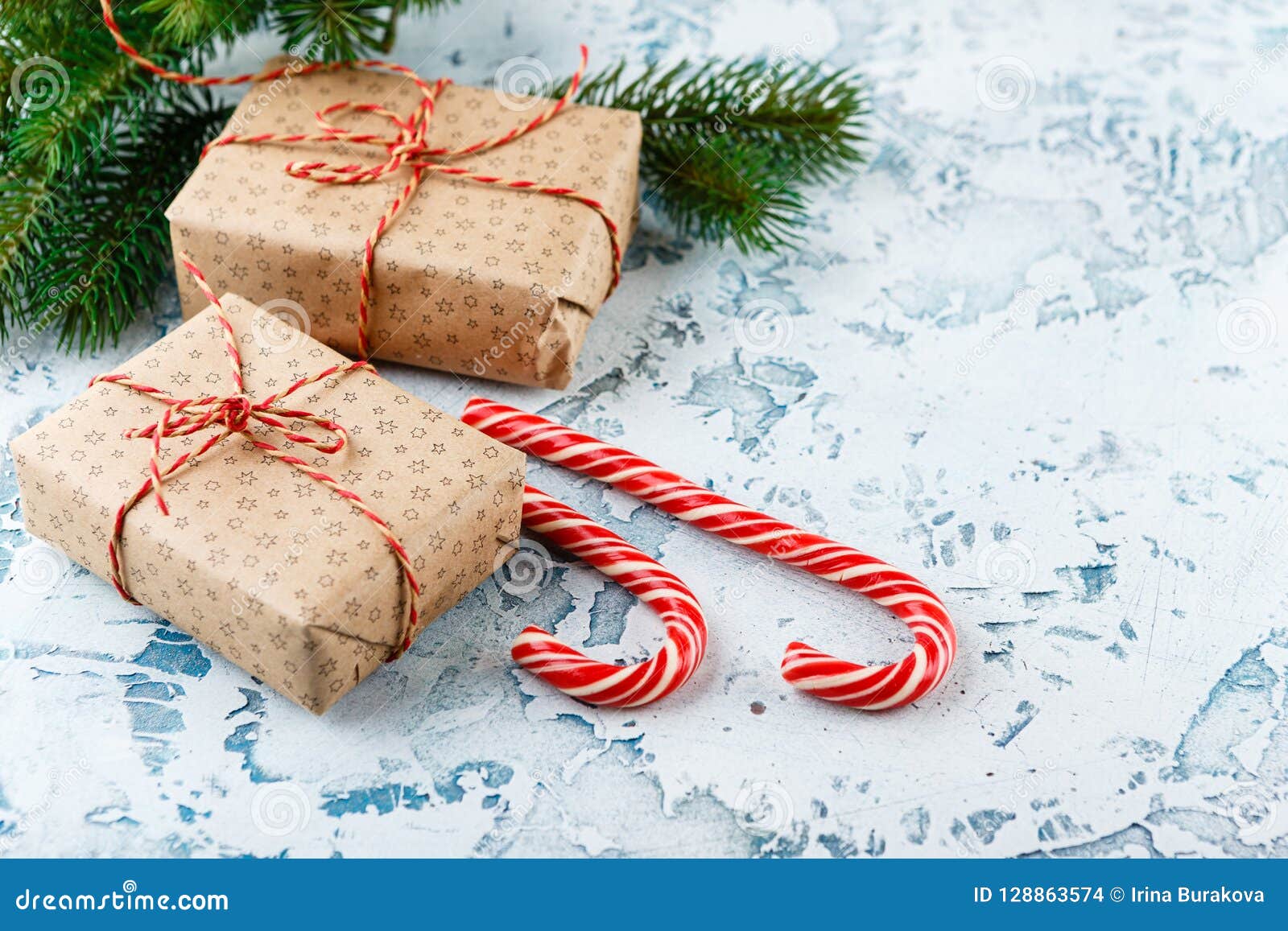 Christmas Present with Candy Canes Stock Photo - Image of background ...
