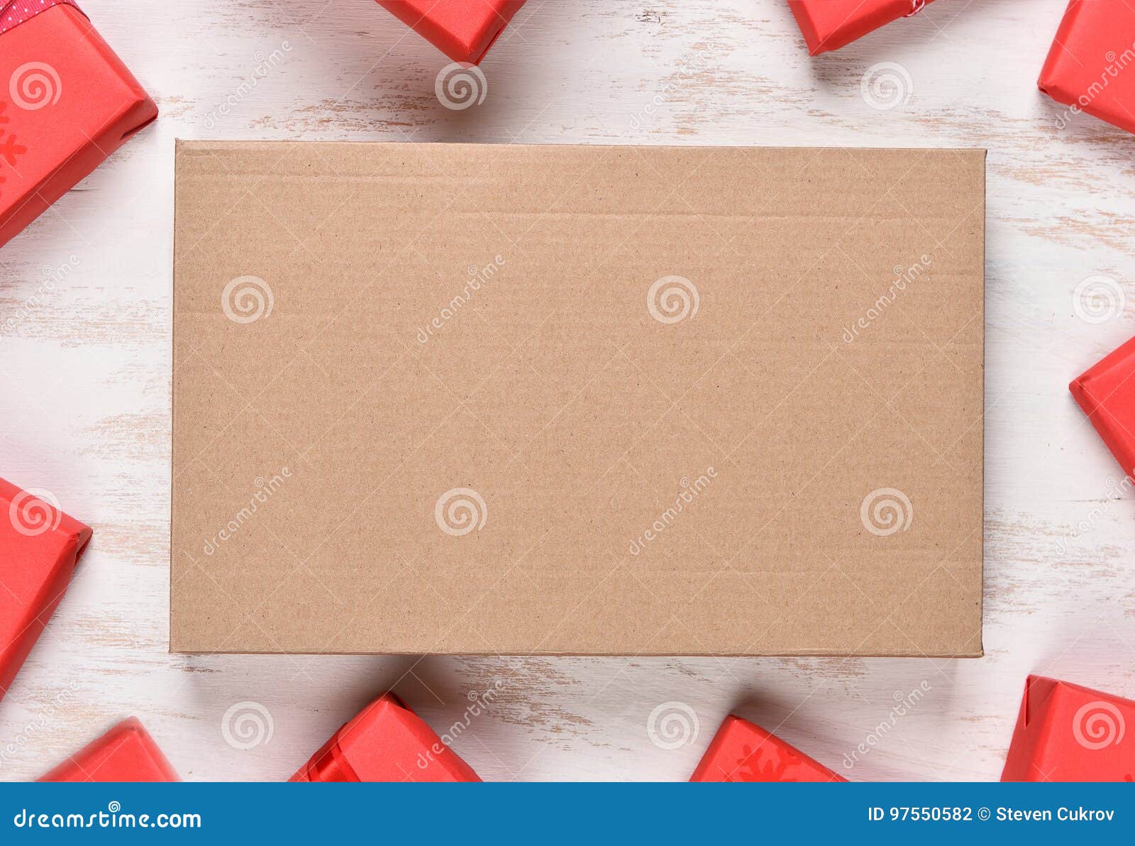 Christmas Present Frame and Plain Box Stock Photo - Image of wooden ...