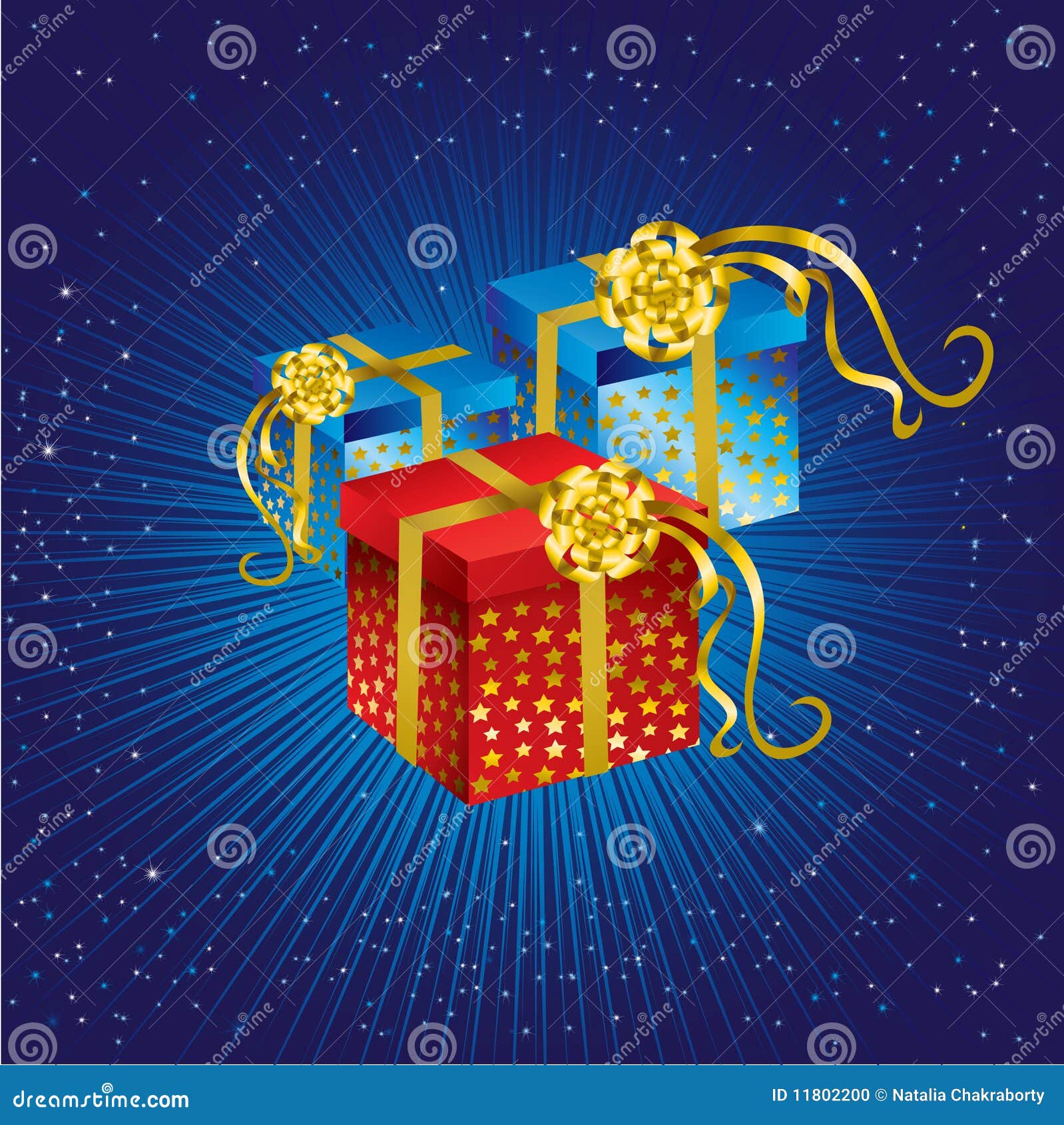 Christmas Present with Gold Bow and Stars Stock Illustration ...