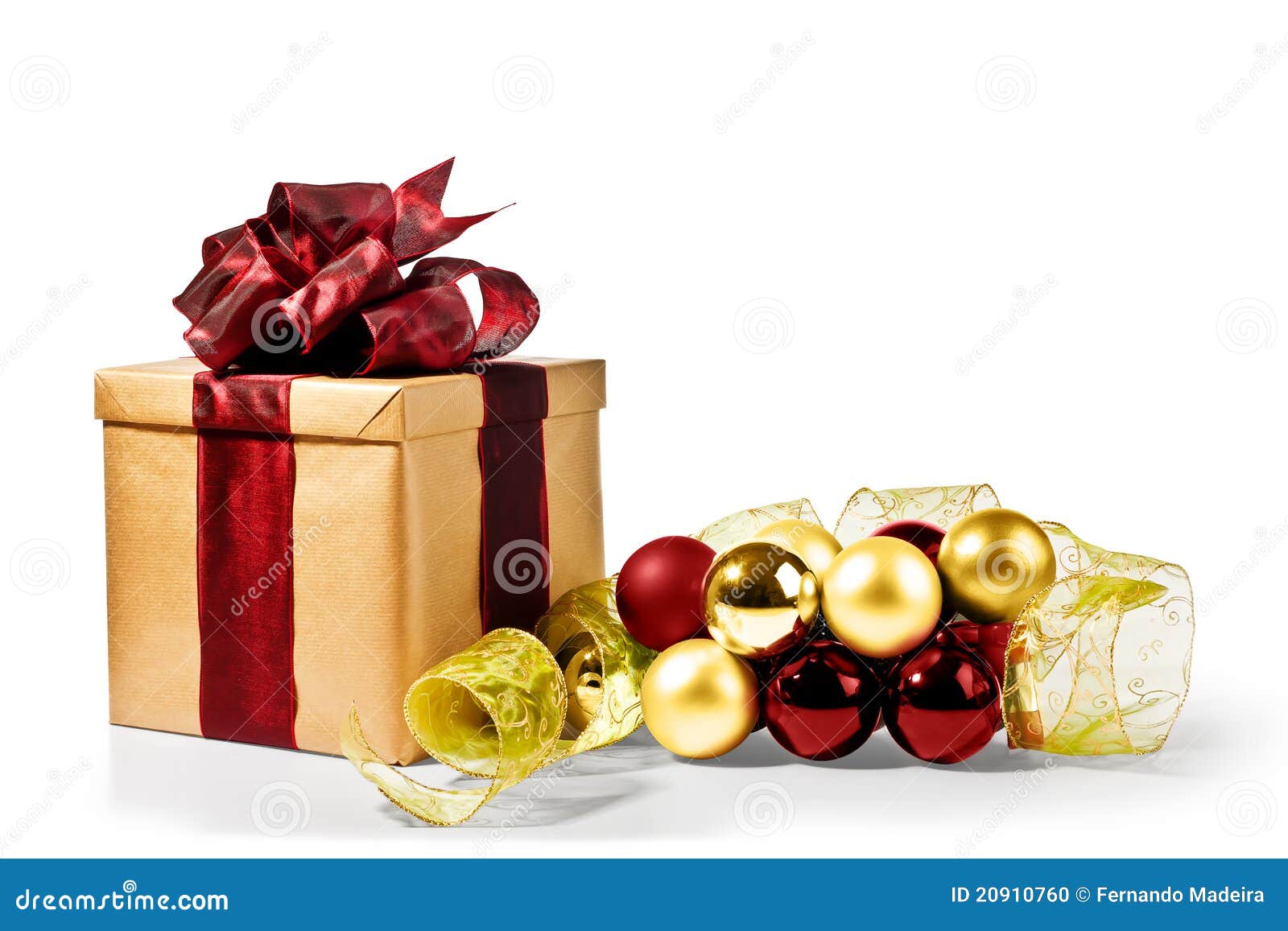 Christmas Present with Xmas Bubbles and Ribbon Stock Photo - Image of ...