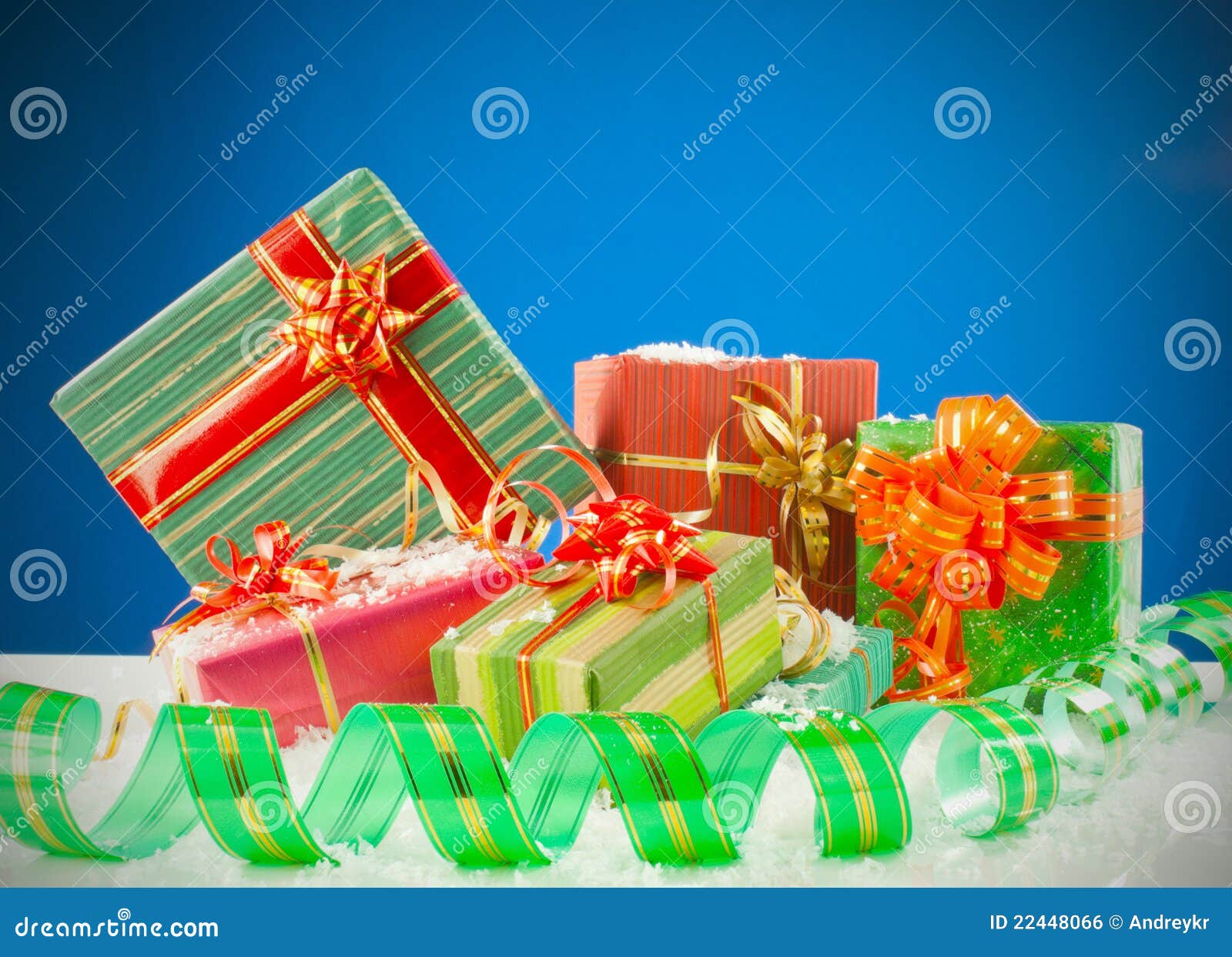 Christmas Presents on Blue Background Stock Photo - Image of wrap ...