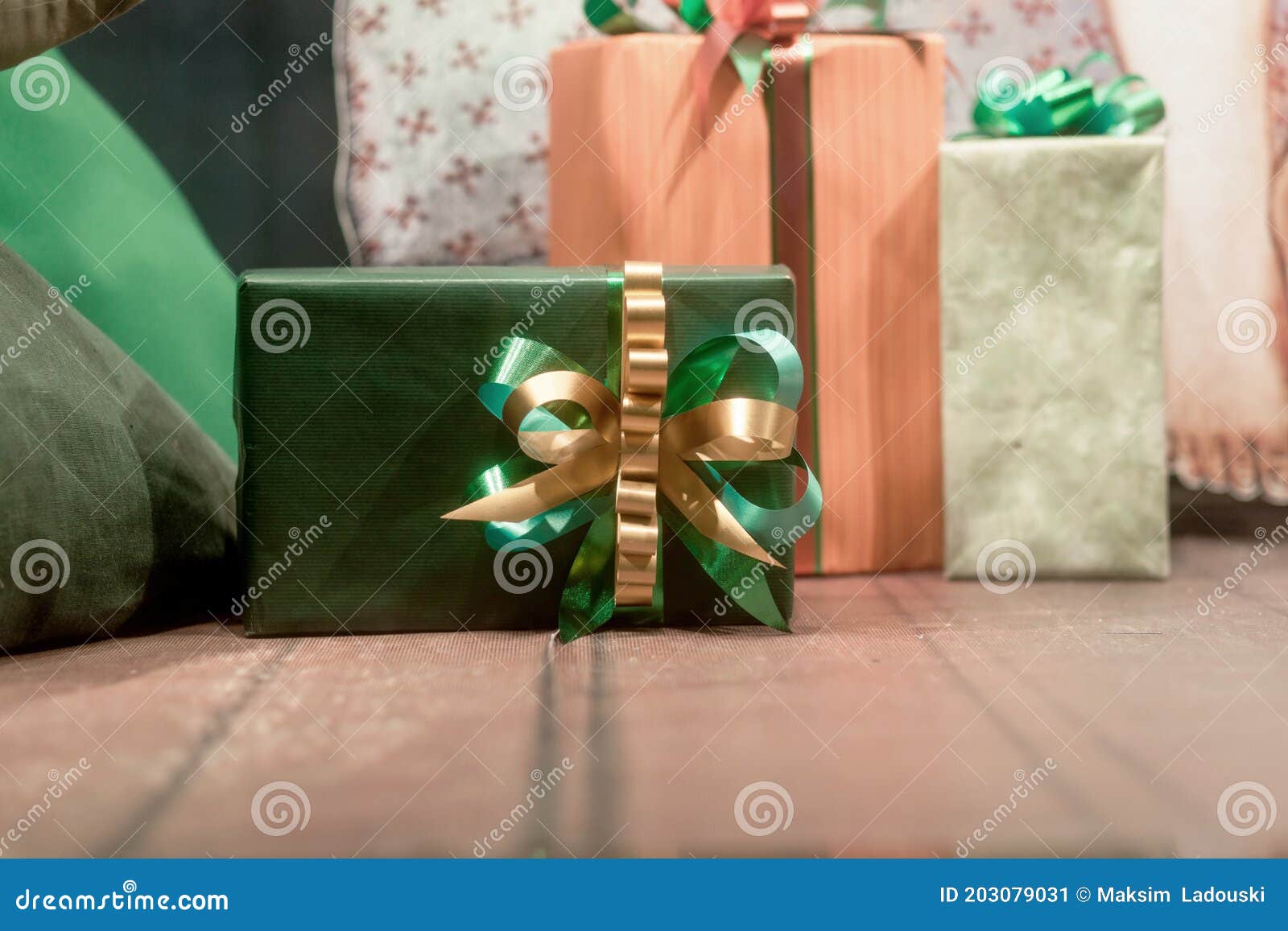 Christmas Presents with Bow Stock Image - Image of tradition, vintage ...