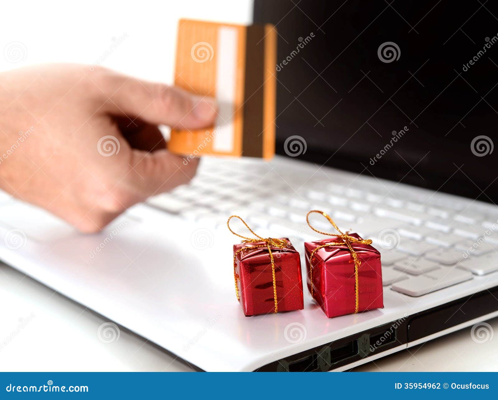 Christmas Presents on Computer Keyboard Stock Photo - Image of holding ...