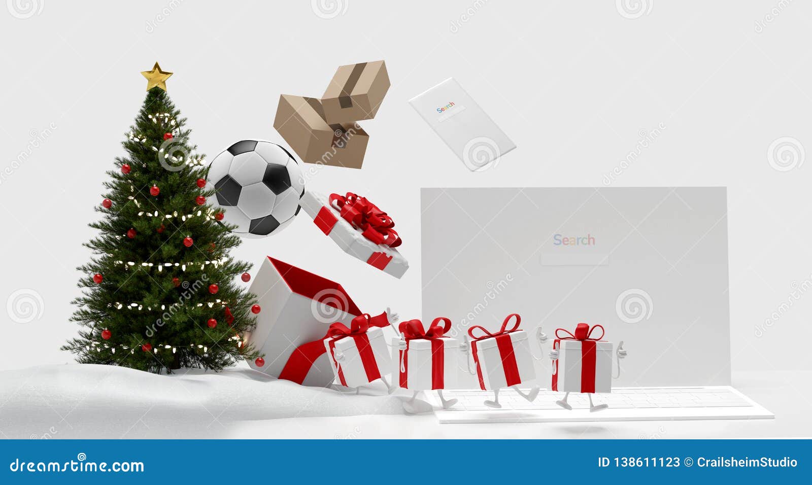 Christmas Presents and Computer Screen 3d-illustration Stock ...