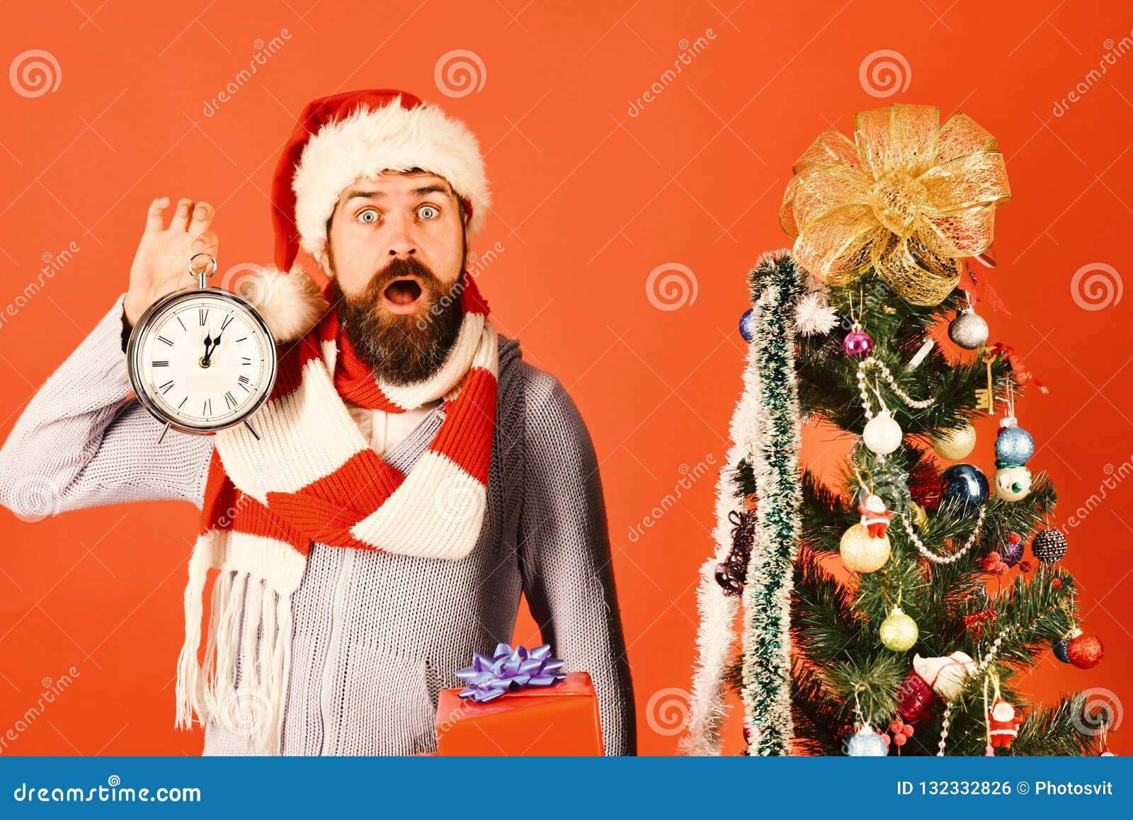 Christmas Presents and Countdown Concept. Man with Beard Stock Photo ...