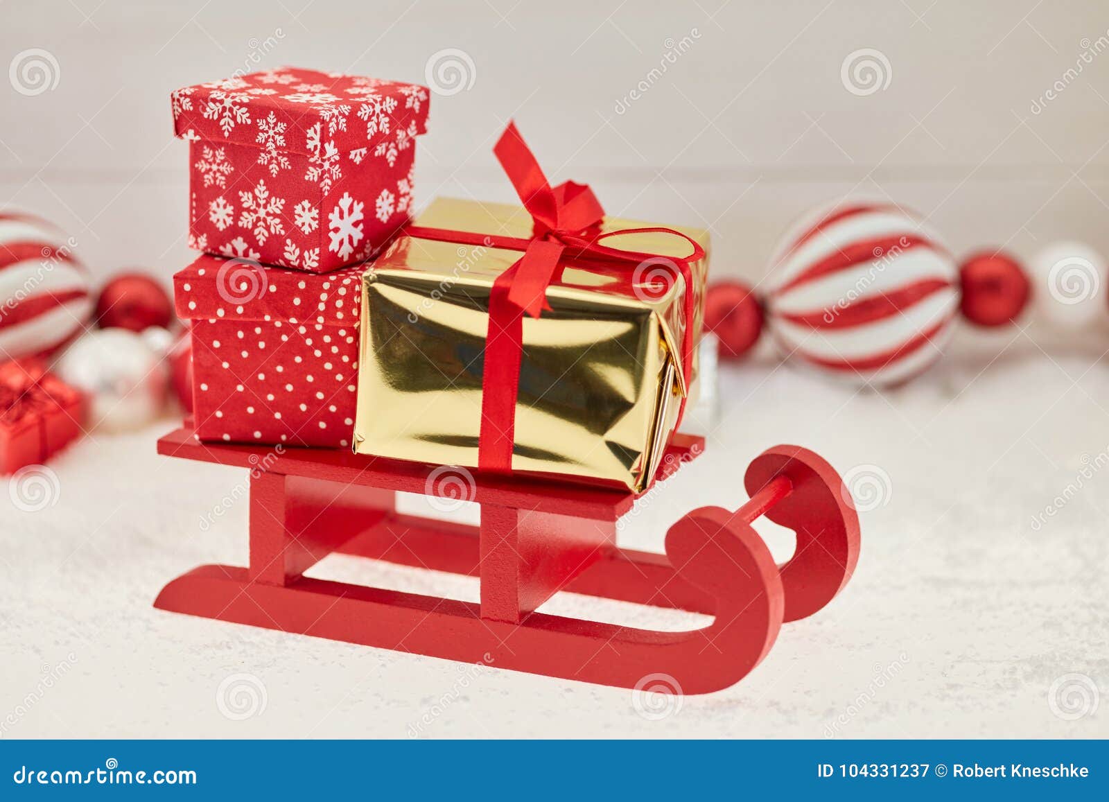Christmas Presents Delivery with Sled Stock Image - Image of winter ...