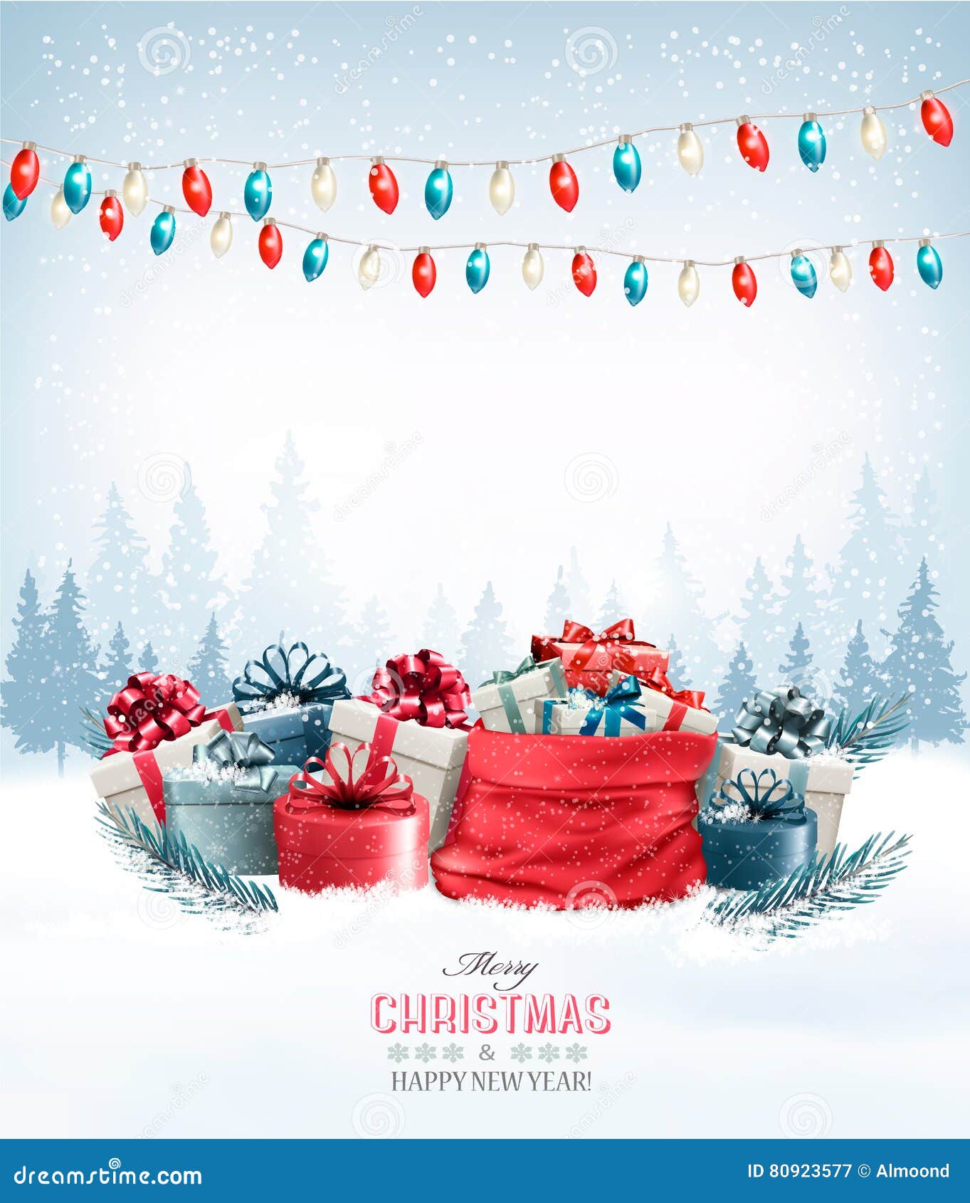 Christmas Presents With A Garland And A Sack Full Of Gift Boxes ...