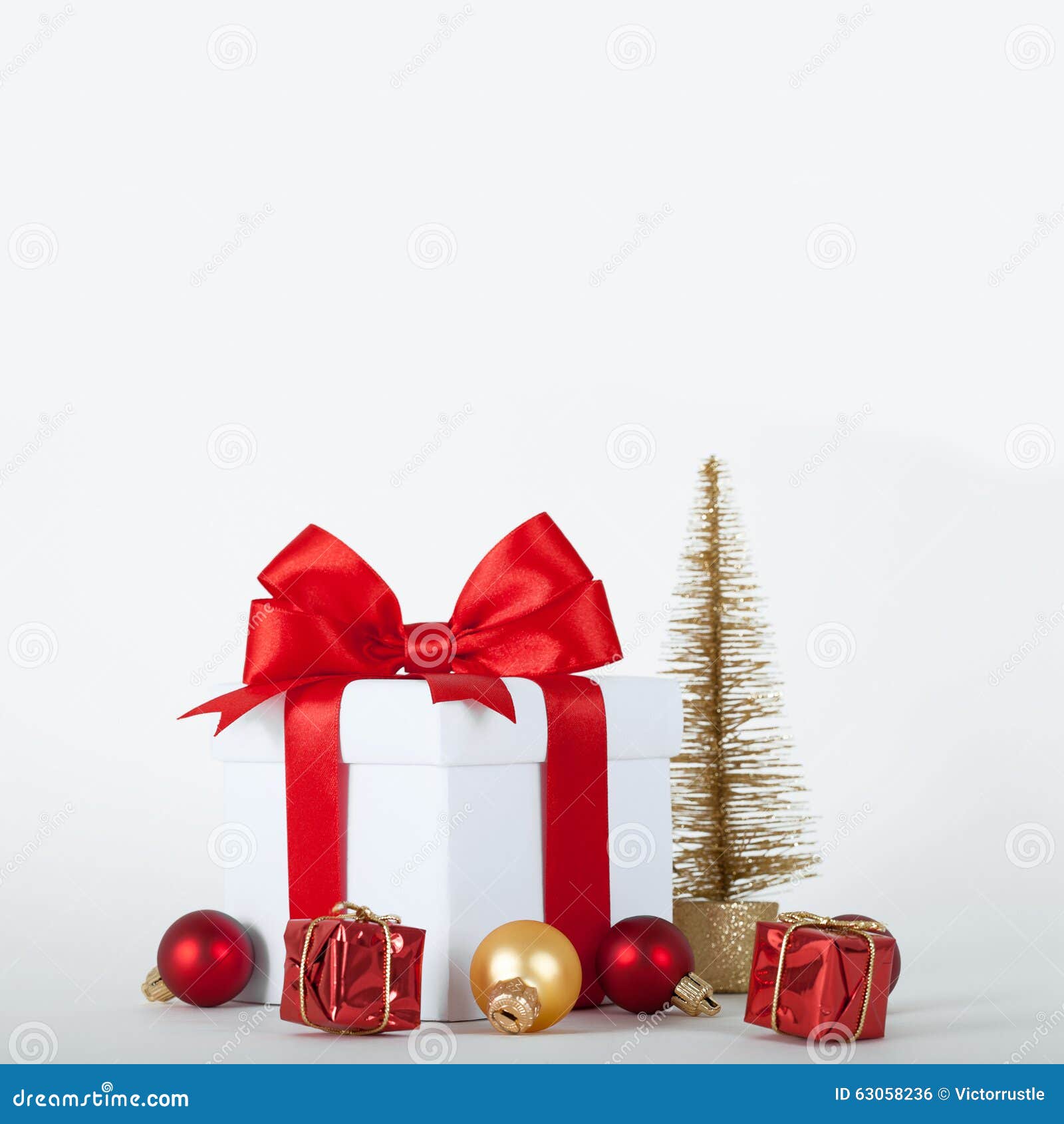Christmas Presents and Ornaments on White Background Stock Photo ...