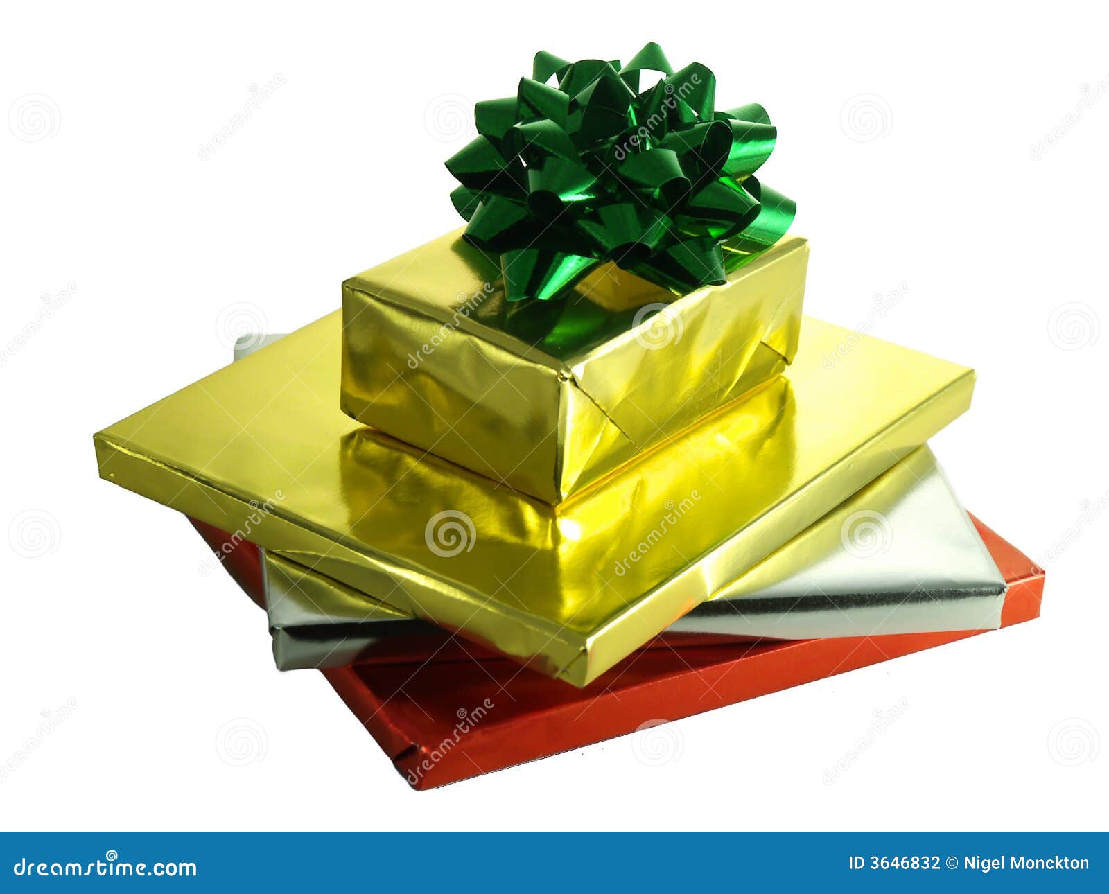 Christmas Presents in Shiny Foil Wrappers Stock Photo - Image of ...