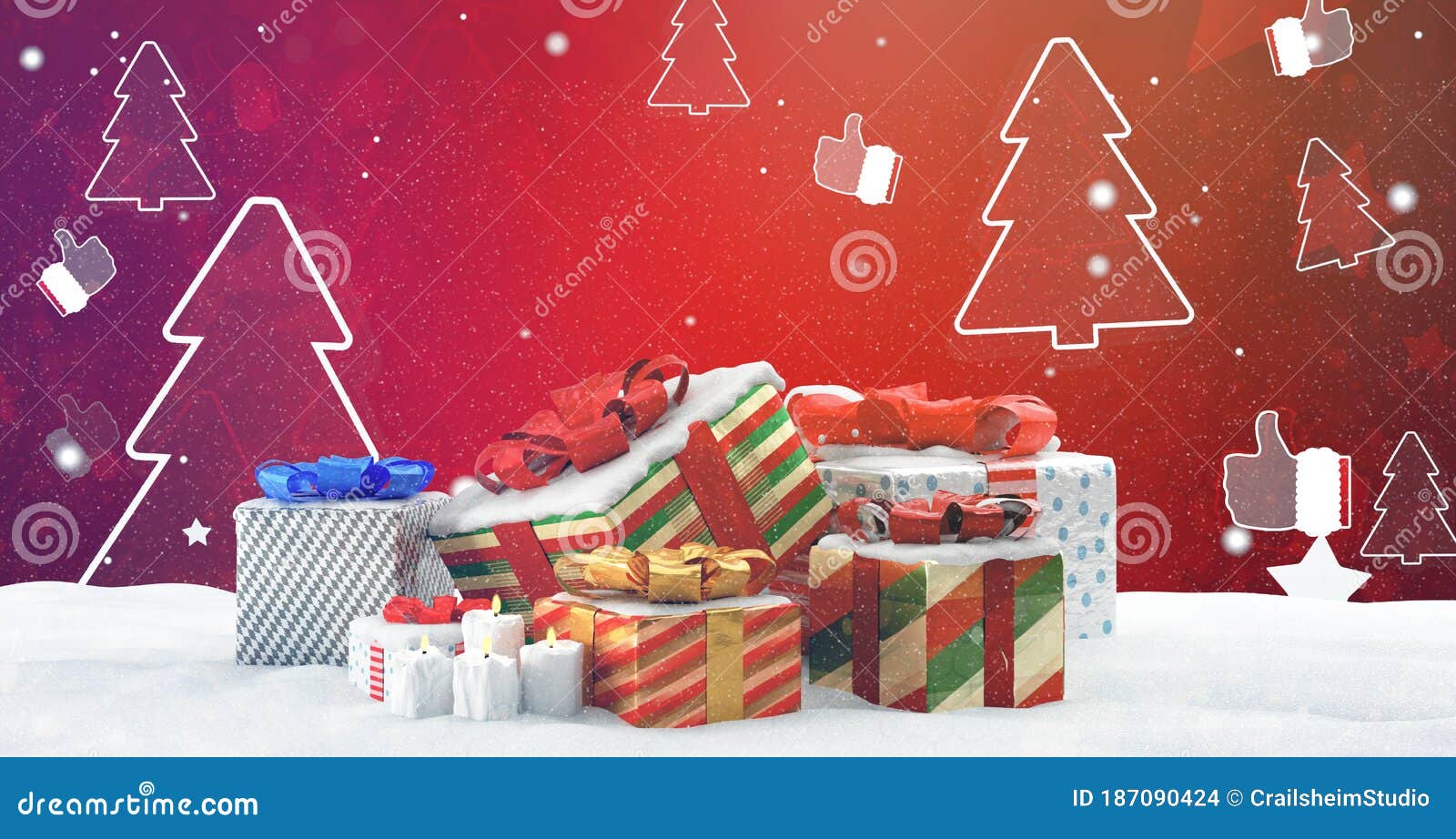 Christmas Presents with Snow Festive Design 3d-illustration Stock Photo ...