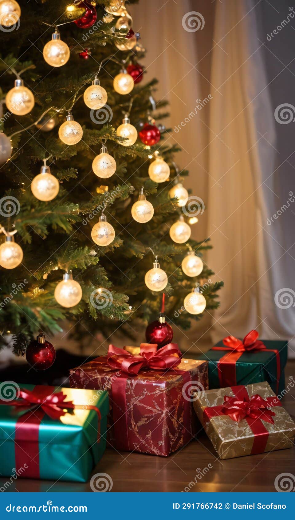 Christmas Presents Under a Tree with Soft Glowing Lights. Generative AI ...