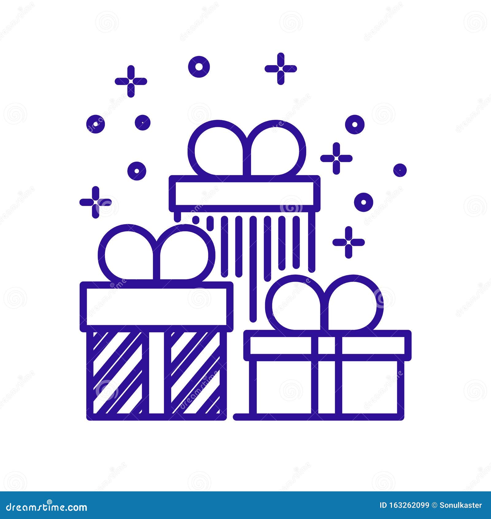 Christmas Presents and Wrapped Gift Boxes Linear Icon in Blue Stock ...