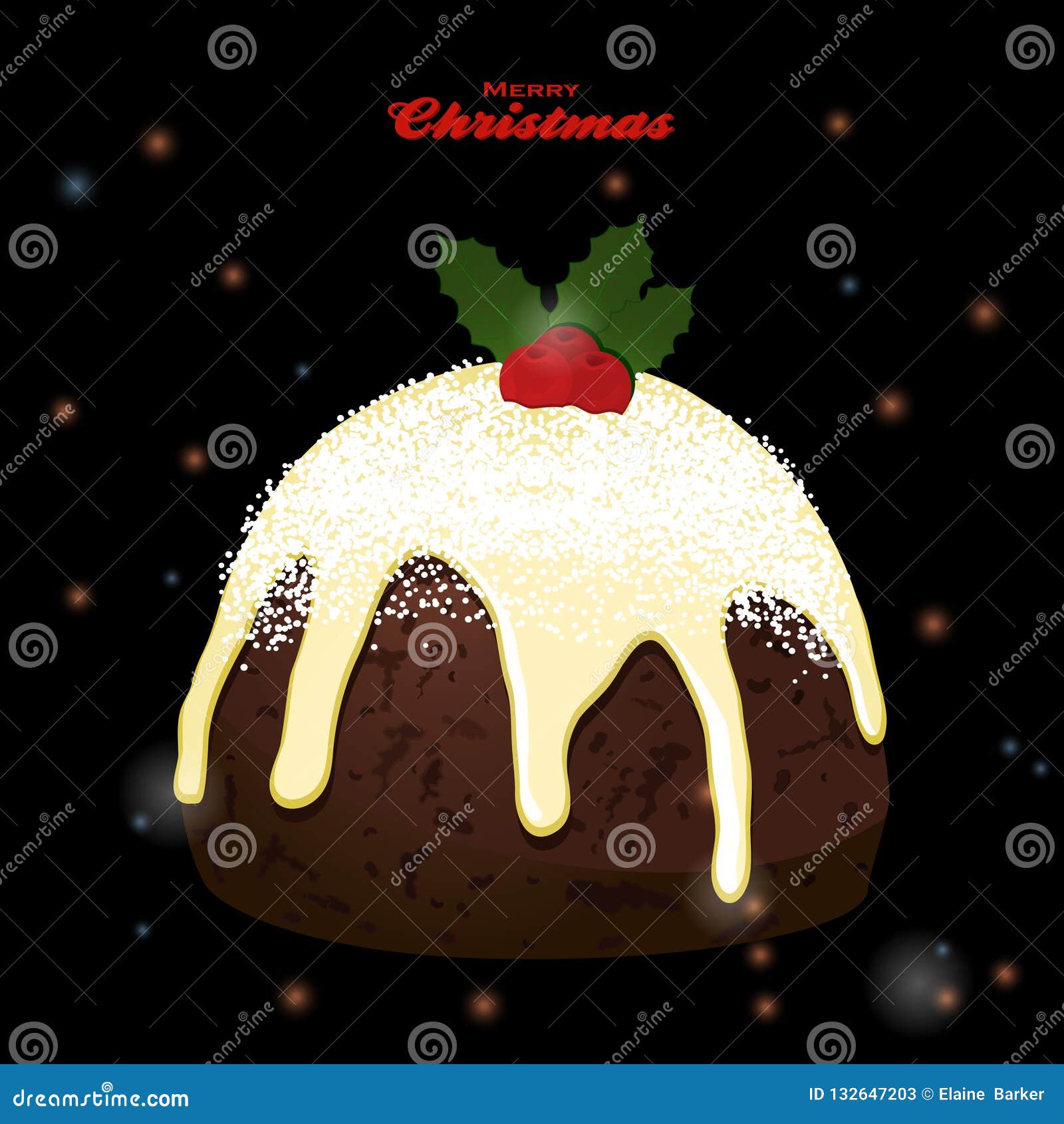 Christmas Pudding on Black Glowing Background Stock Illustration ...