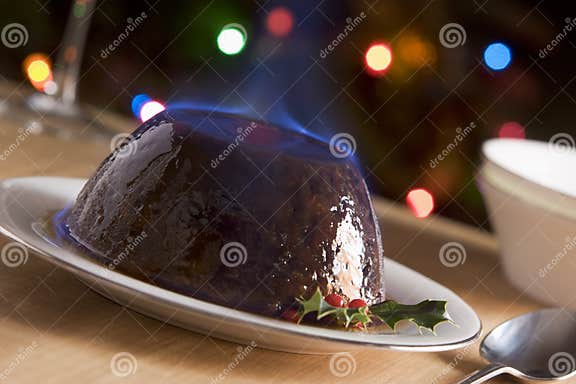 Christmas Pudding with a Brandy Flambe Stock Photo - Image of cooking ...