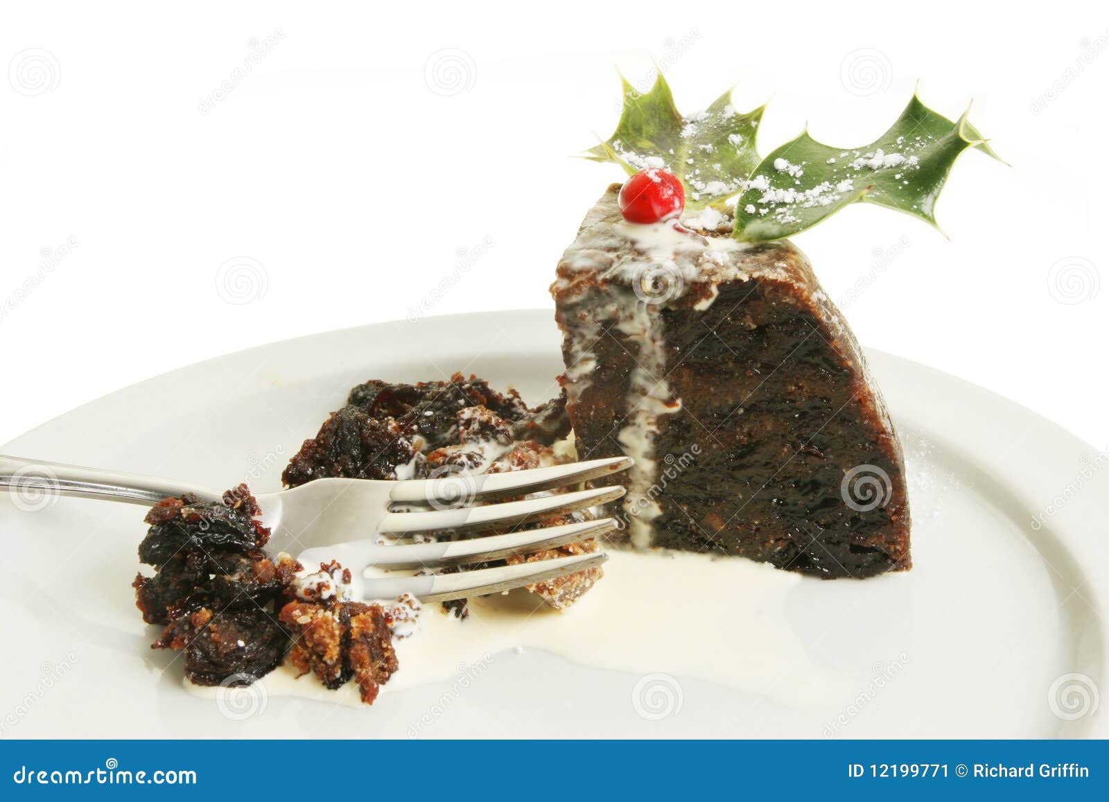 Christmas Pudding with Cream Stock Image - Image of fruit, sprig: 12199771