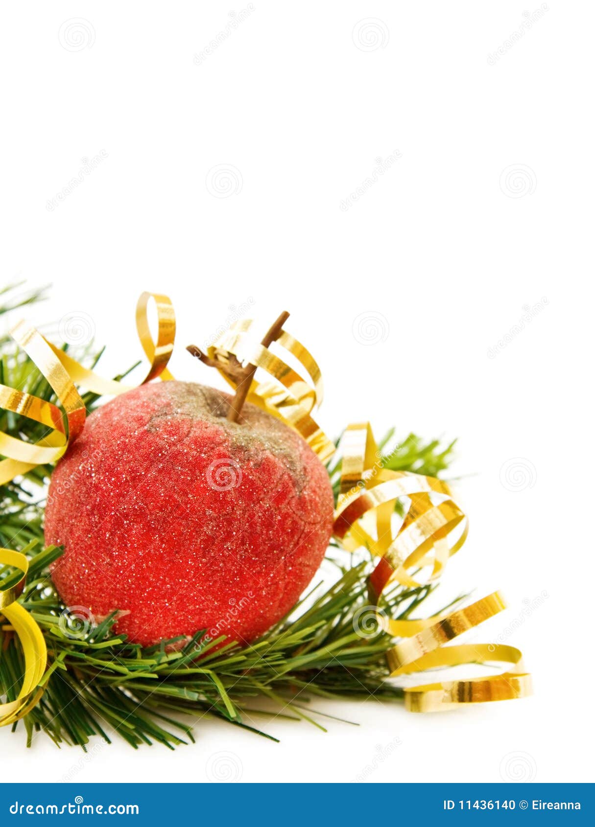 Christmas Red Apple Decoration Stock Photo - Image of festive, green ...