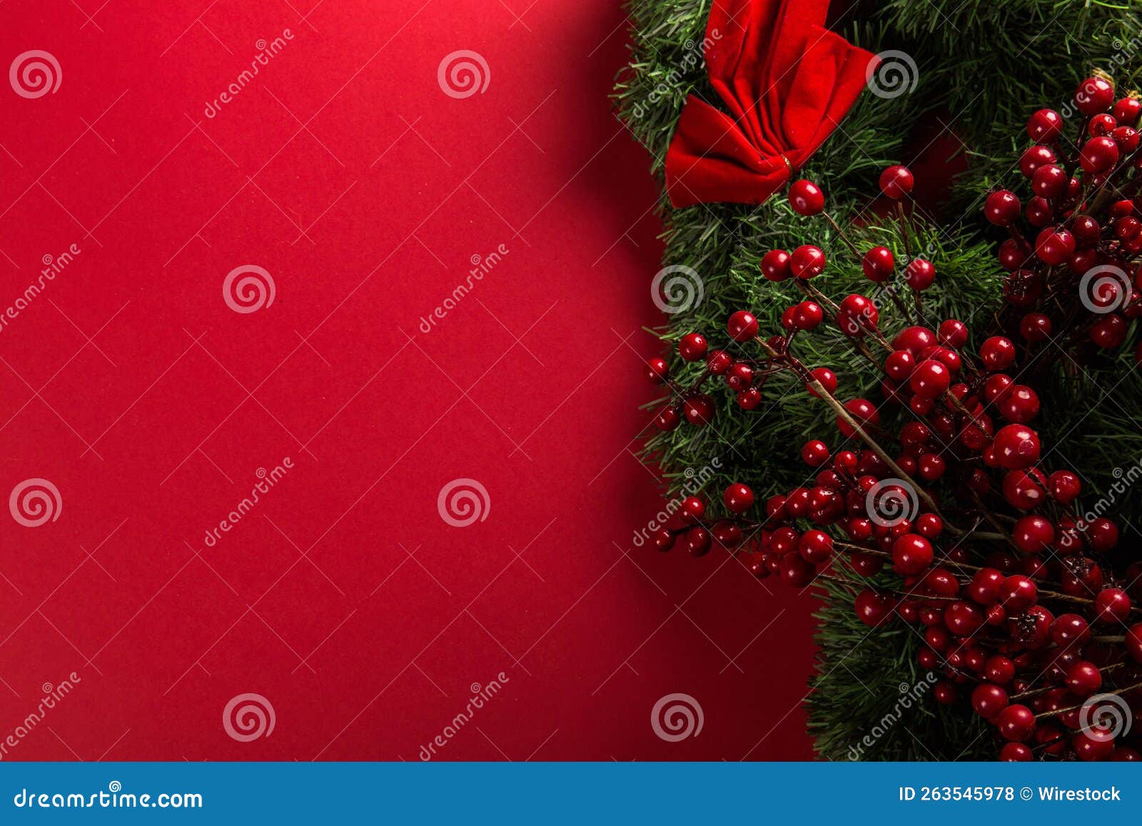 Christmas Red Background Decorated with Garland Stock Photo - Image of ...