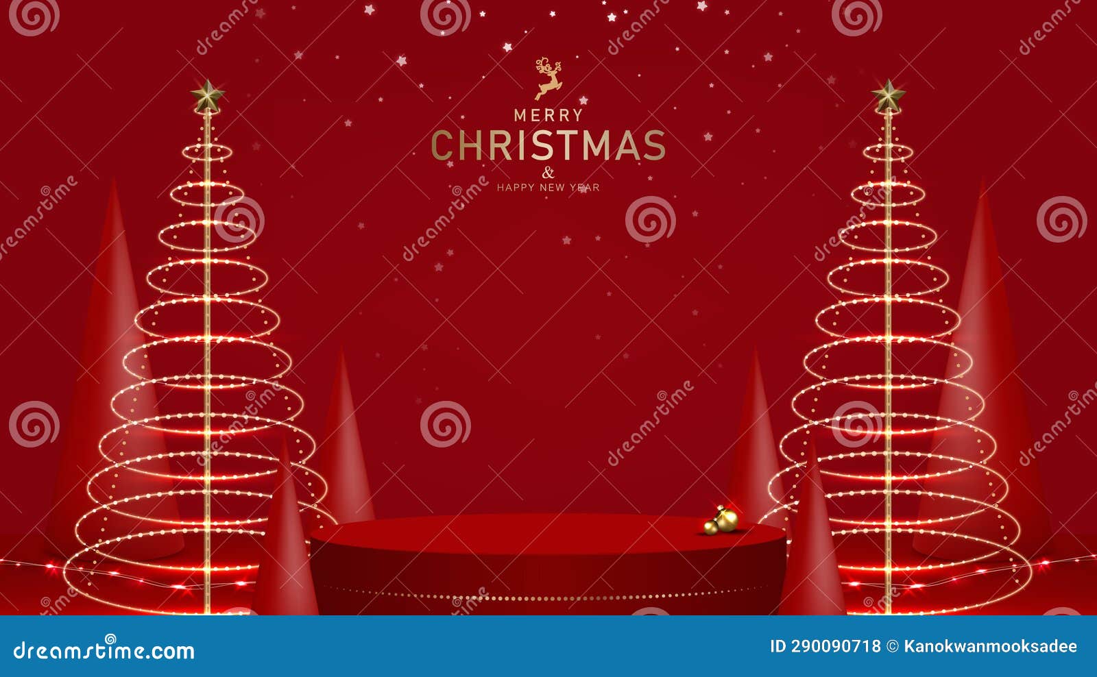 Christmas Red Background with Stage Podium for Product Display ...