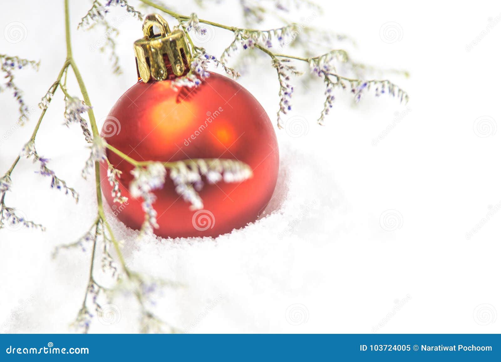 Christmas Red Ball and Snow Stock Image - Image of holiday, season ...