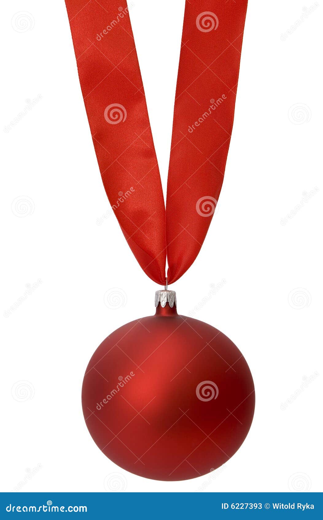 Christmas Red Bauble with Ribbon Stock Image - Image of silver, season ...