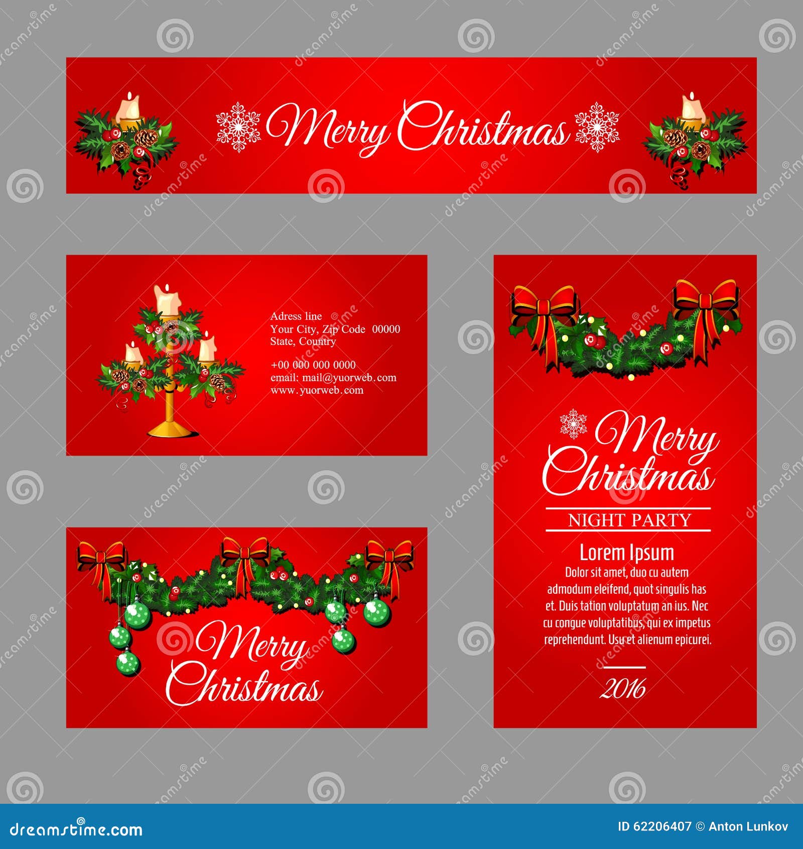 Christmas Red Cards Different Sizes And Shapes Stock Vector
