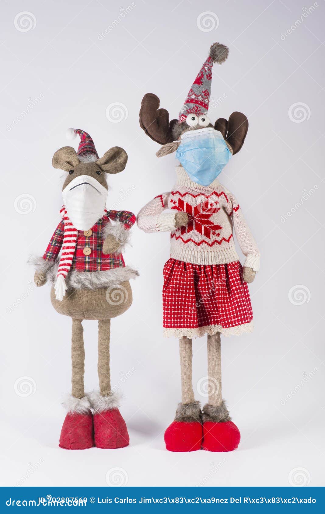 Christmas Reindeer and Christmas Mouse with Mask Stock Image - Image of ...