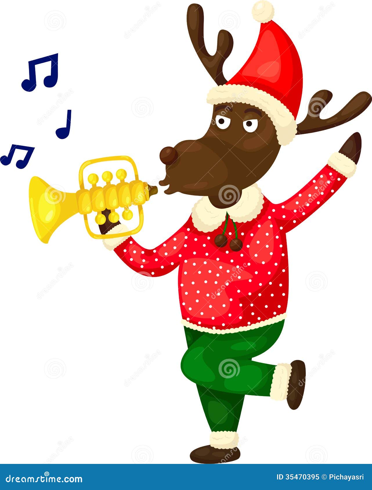 Christmas Reindeer Playing Music Stock Vector - Illustration of cartoon ...