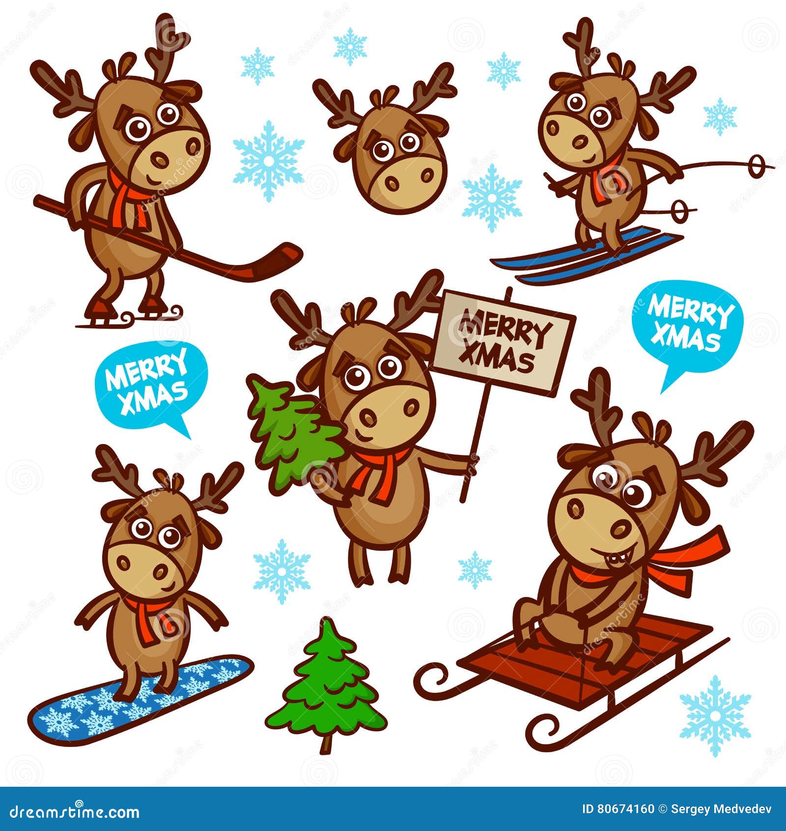 Christmas Reindeer Stickers Set Merry Xmas Stock Vector - Illustration ...
