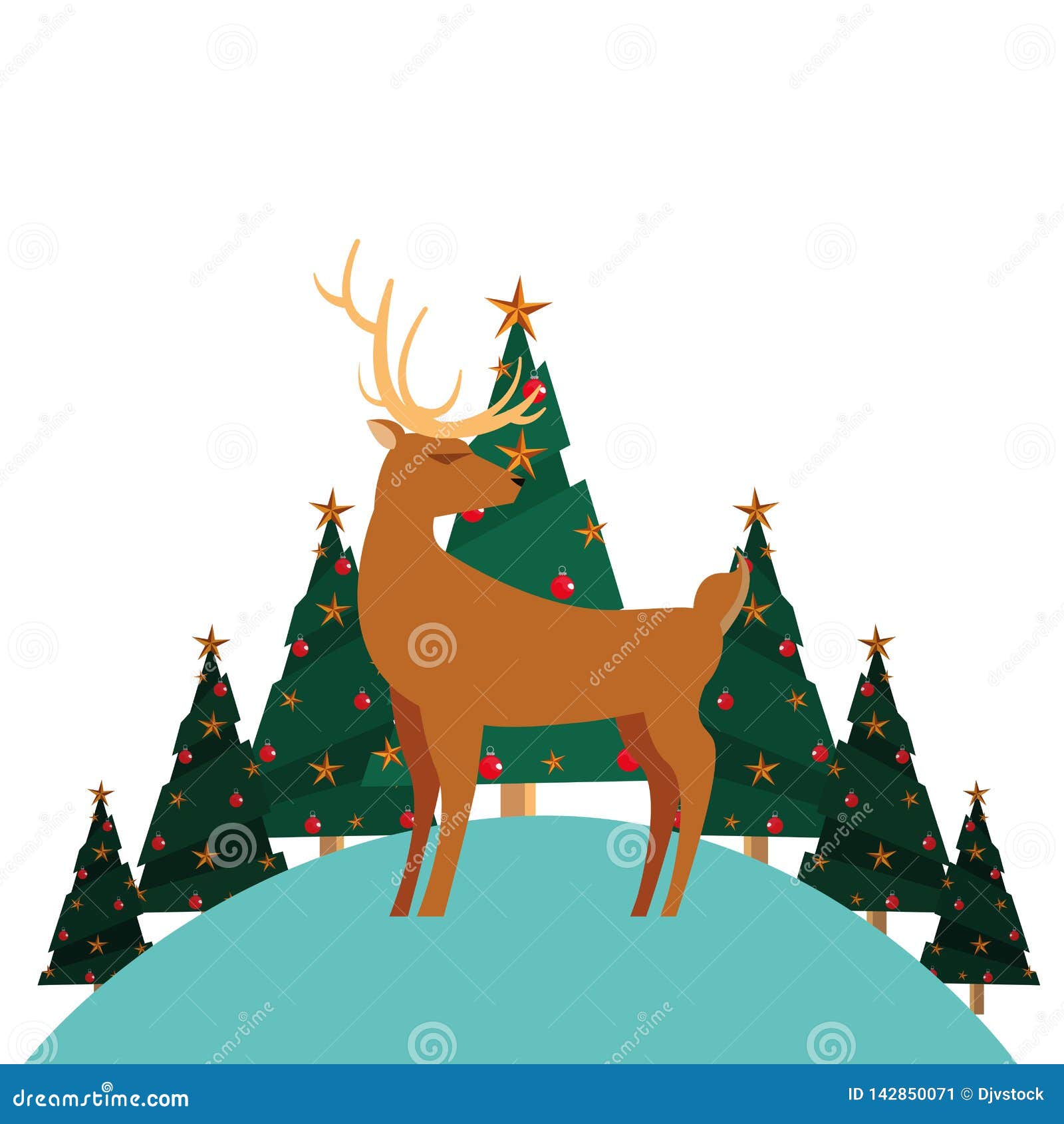 Christmas Reindeer Trees on Hill Stock Vector - Illustration of holiday ...