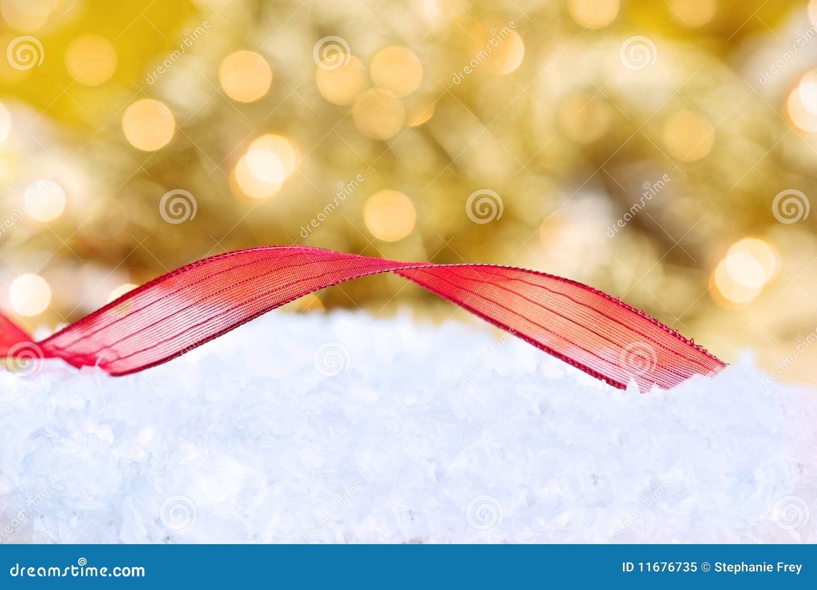 Christmas Ribbon in the Snow Stock Image - Image of golden, space: 11676735