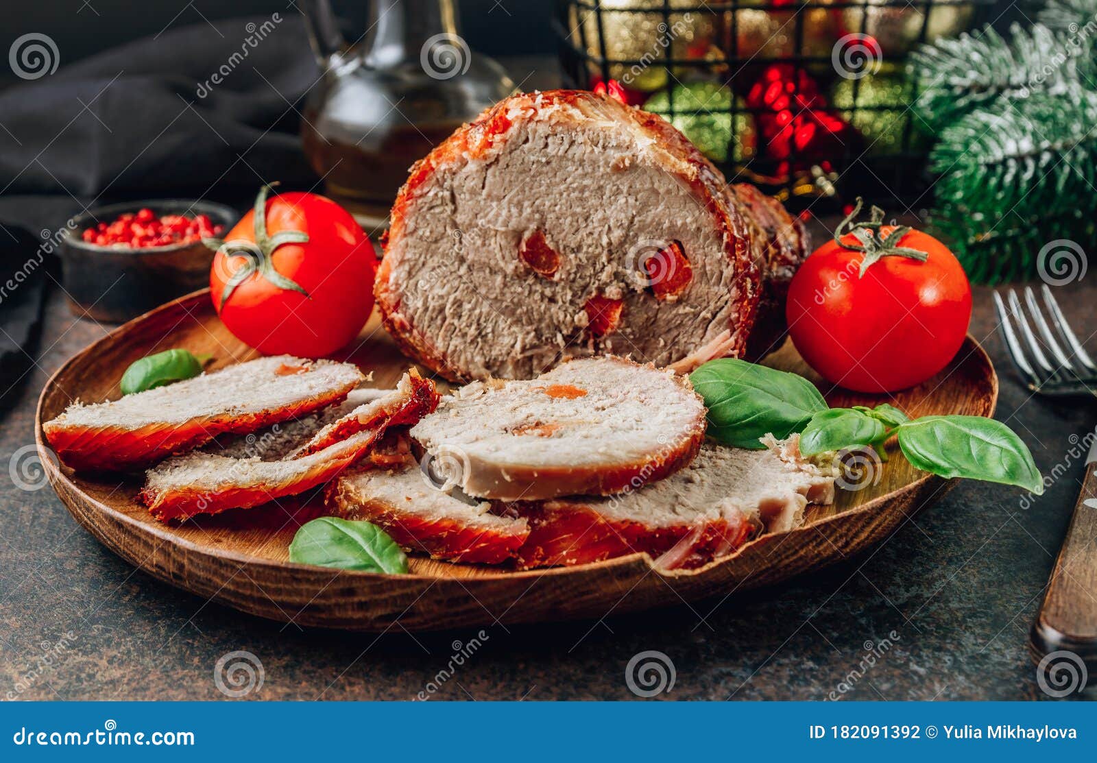 Christmas Roasted Pork Meat for Christmas Holiday Dinner on Dark ...