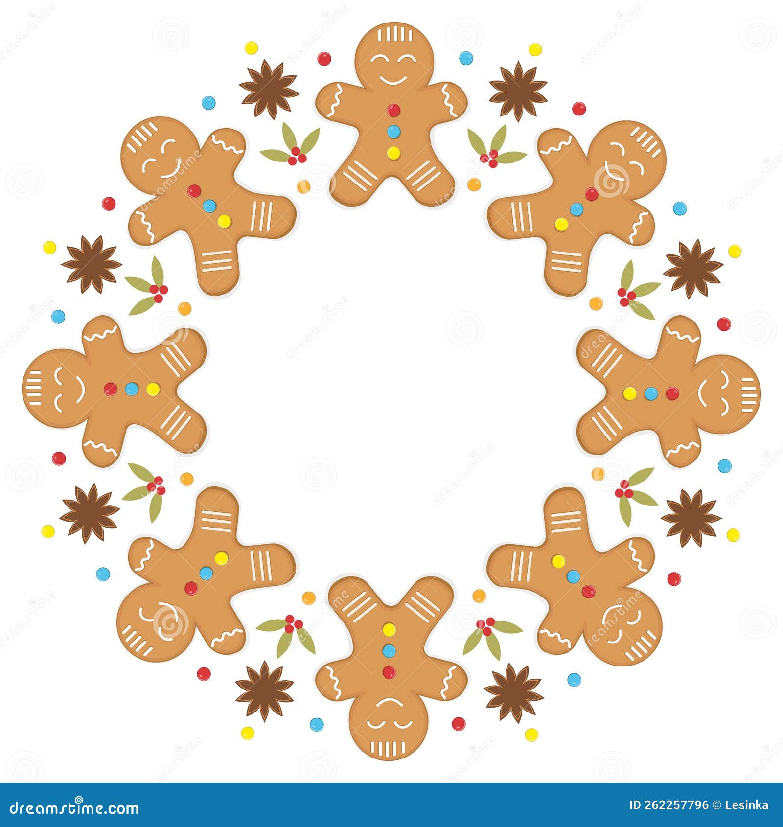 Christmas Round Ginger Cookie Frame, Color Vector Illustration in ...