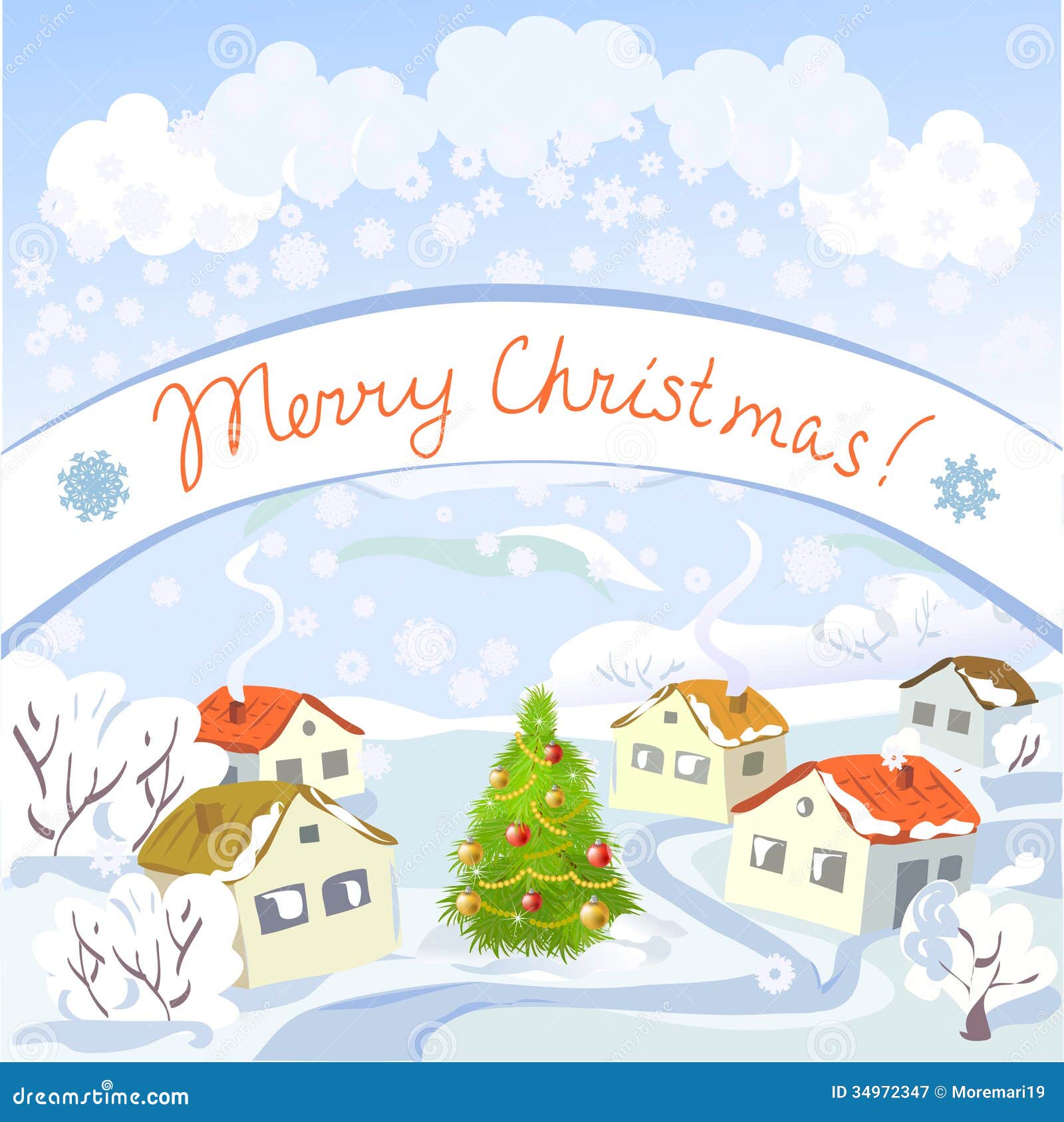 Christmas rural landscape stock vector. Illustration of beautiful ...