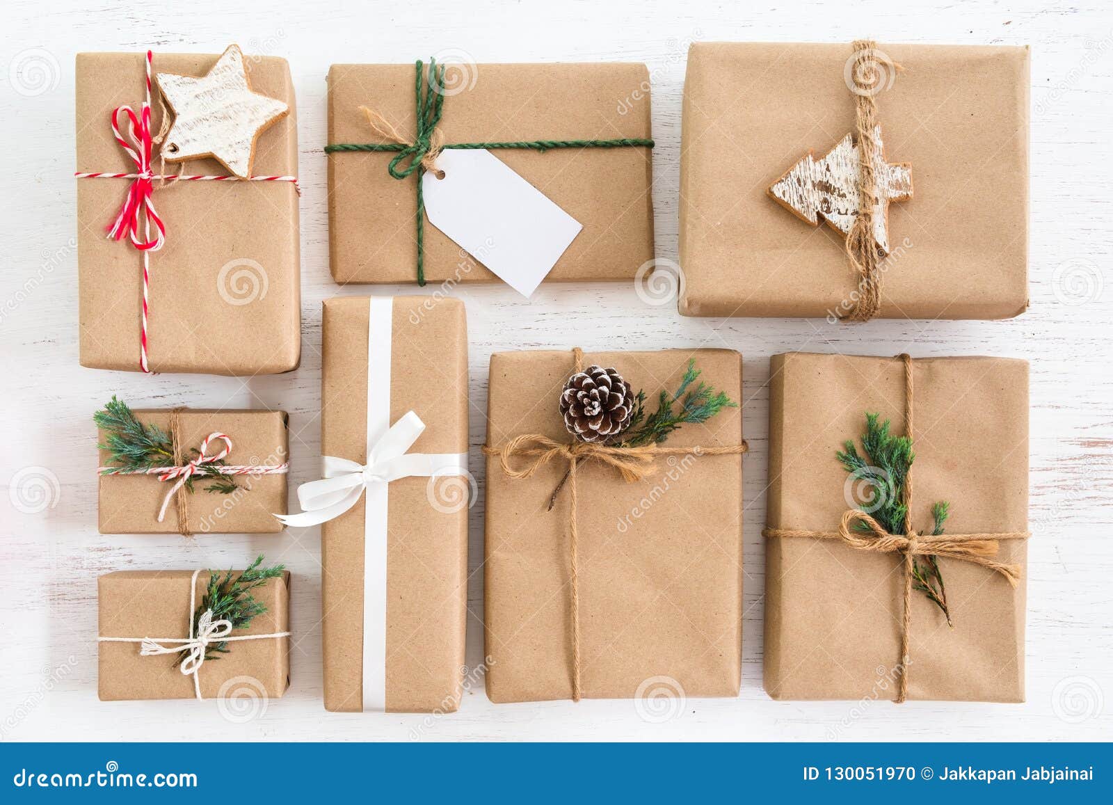 Christmas Rustic Present Gift Boxes Collection Stock Photo - Image of ...